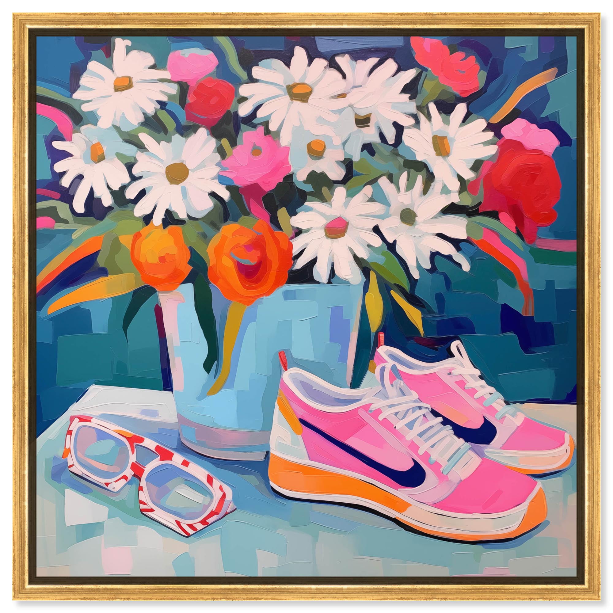 Whimsical Sneakers and Flower Vase Canvas Sneaker Wall Art by Art ...