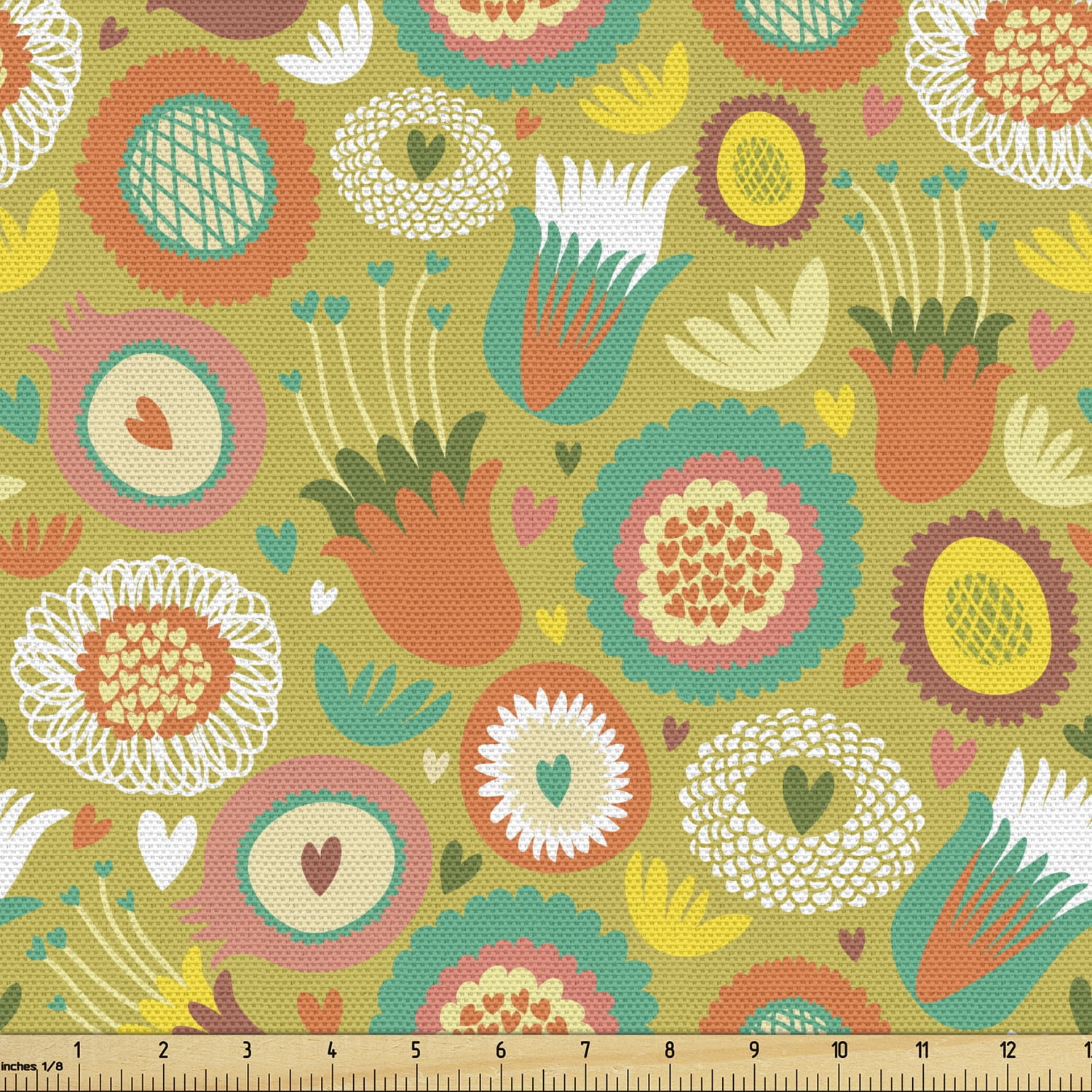Ambesonne Whimsical Fabric by the Yard Upholstery, Botanical Flowers, 1 ...