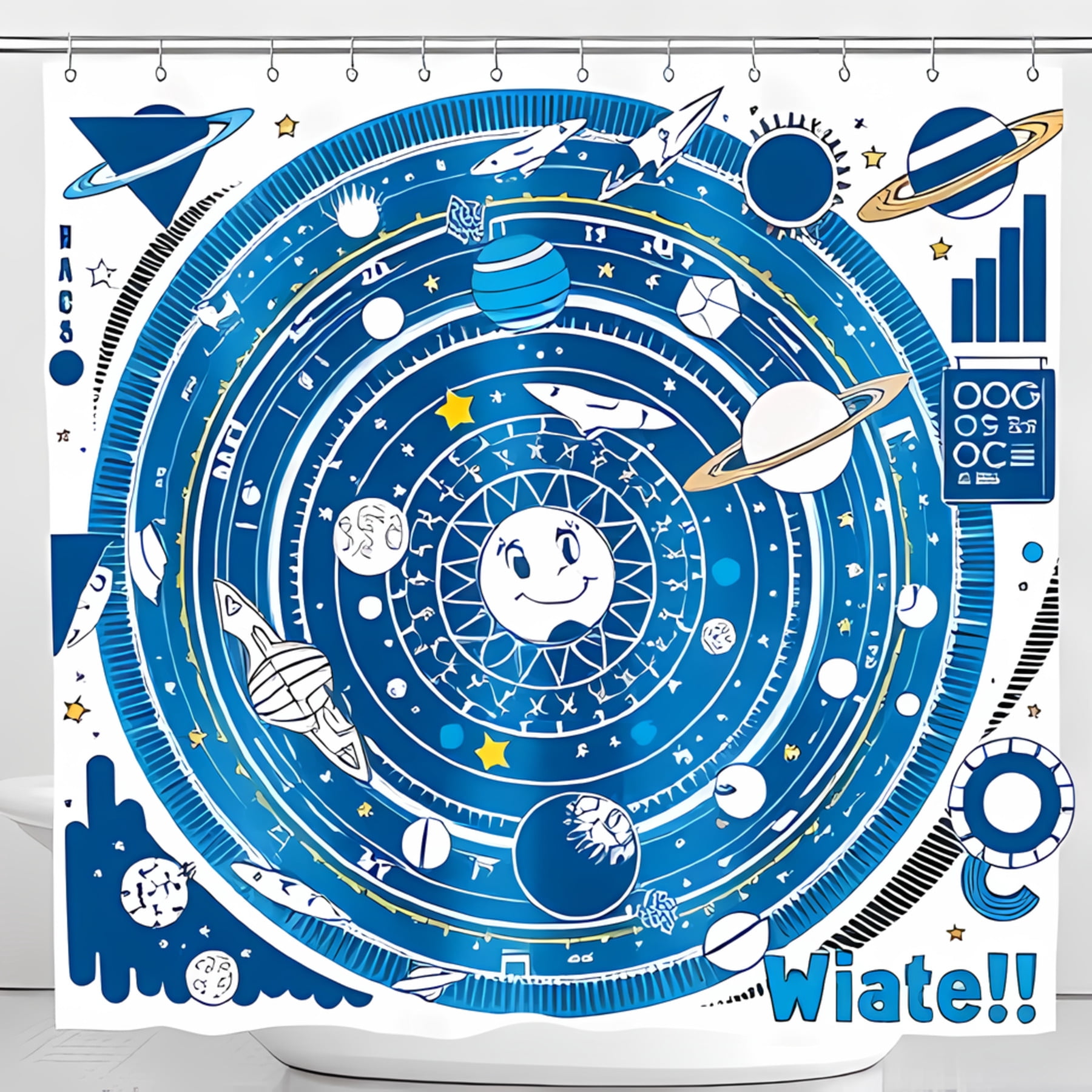 Whimsical Solar System Shower Curtain - Cartoon Sun Planets Stars ...