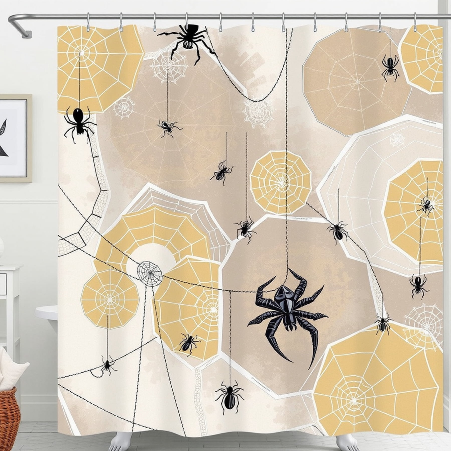 Whimsical Spider & Web Shower Curtain - Light Brown Watercolor Design ...