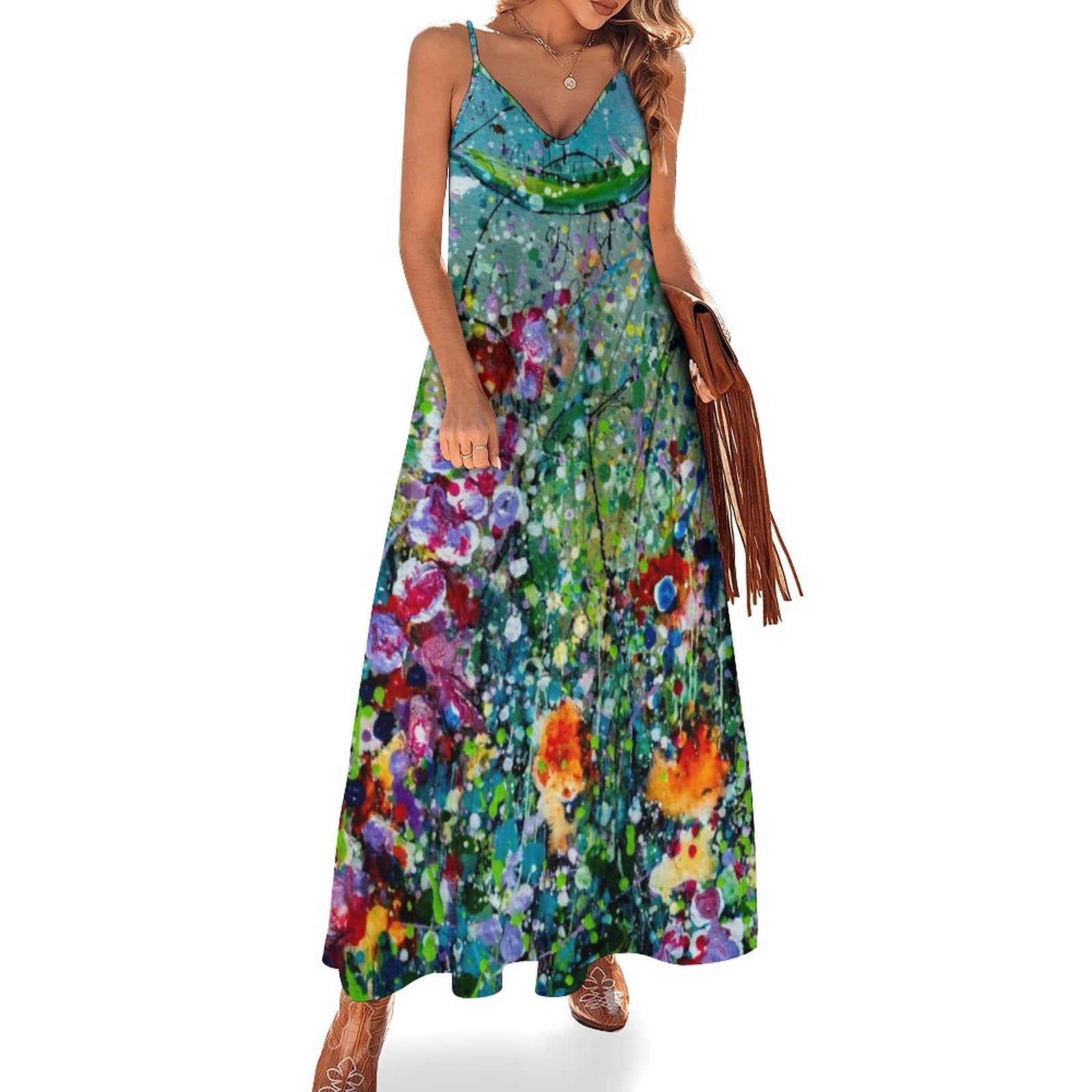 Whimsical Spring Meadow Flowers Jackson Pollock Inspired Sleeveless ...