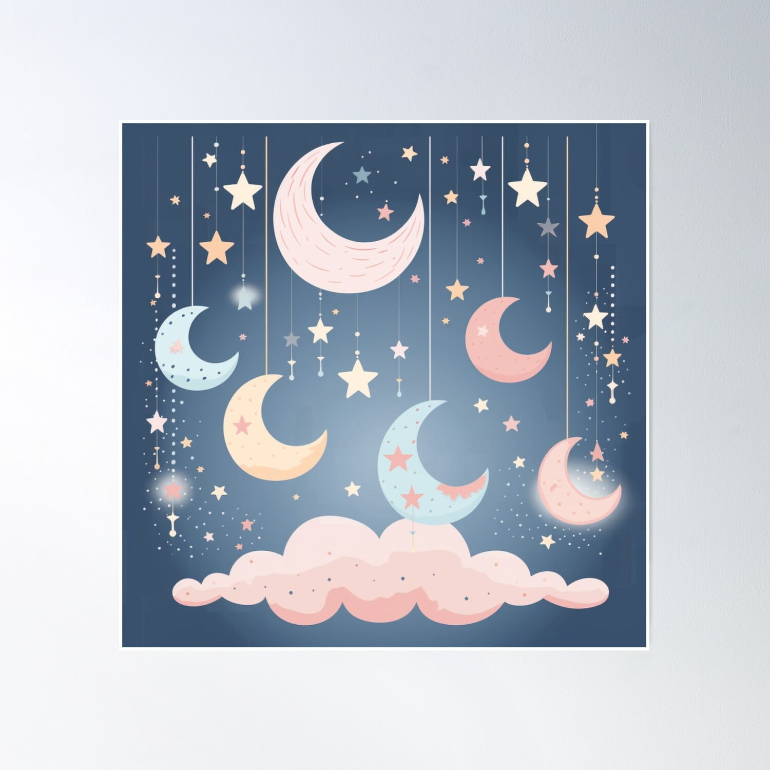 Whimsical Stars And Moon Pattern In Soft Pastel Colors Poster Wall Art ...