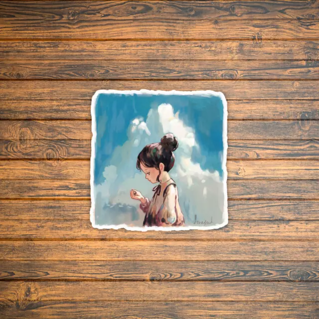 Whimsical Sticker Of Girl With Bun Holding Frog, Dreamy Watercolor ...