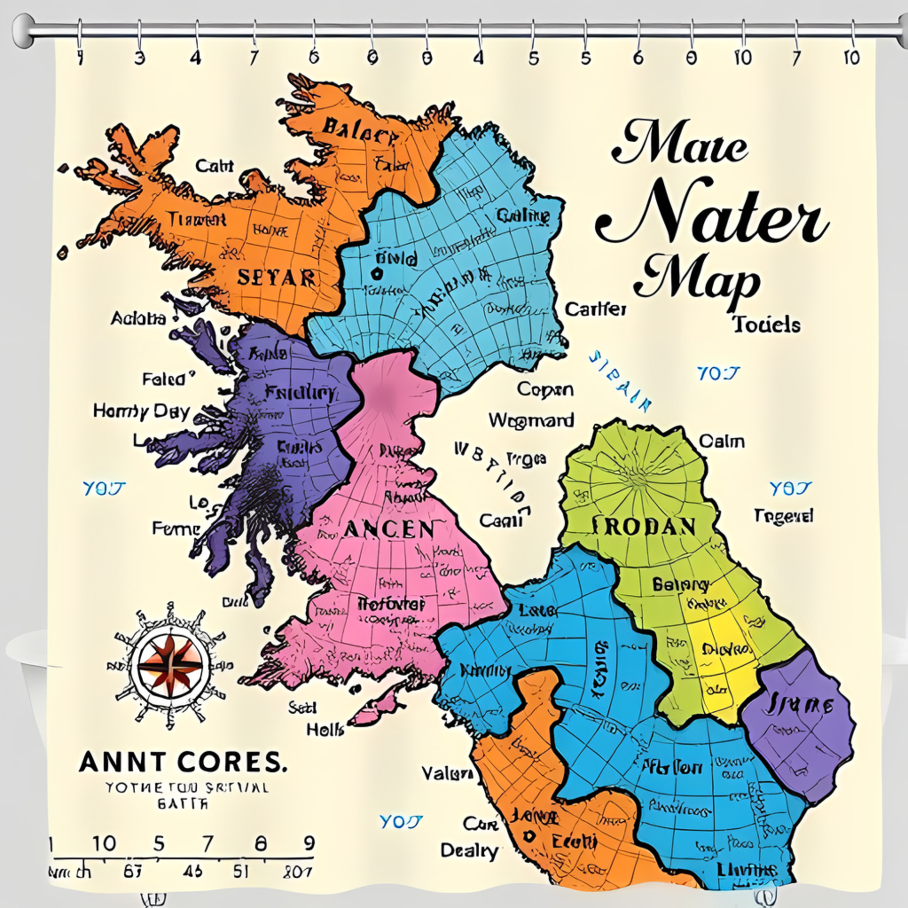 Whimsical -Style Nater Map Shower Curtain - Fantasy-Inspired Bathroom ...