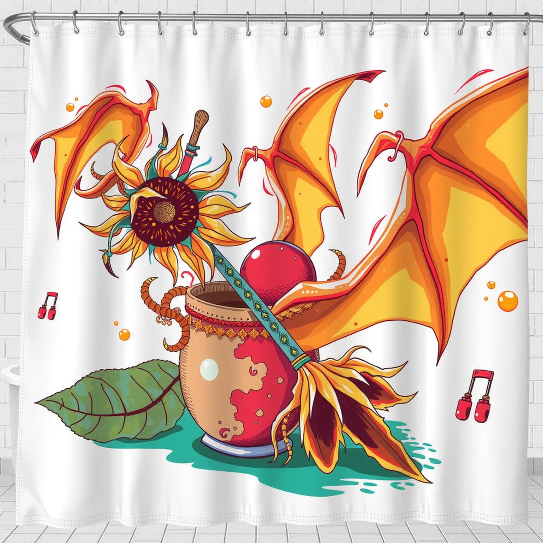 Whimsical Sunflower & Wings Shower Curtain - Colorful Playful Design ...