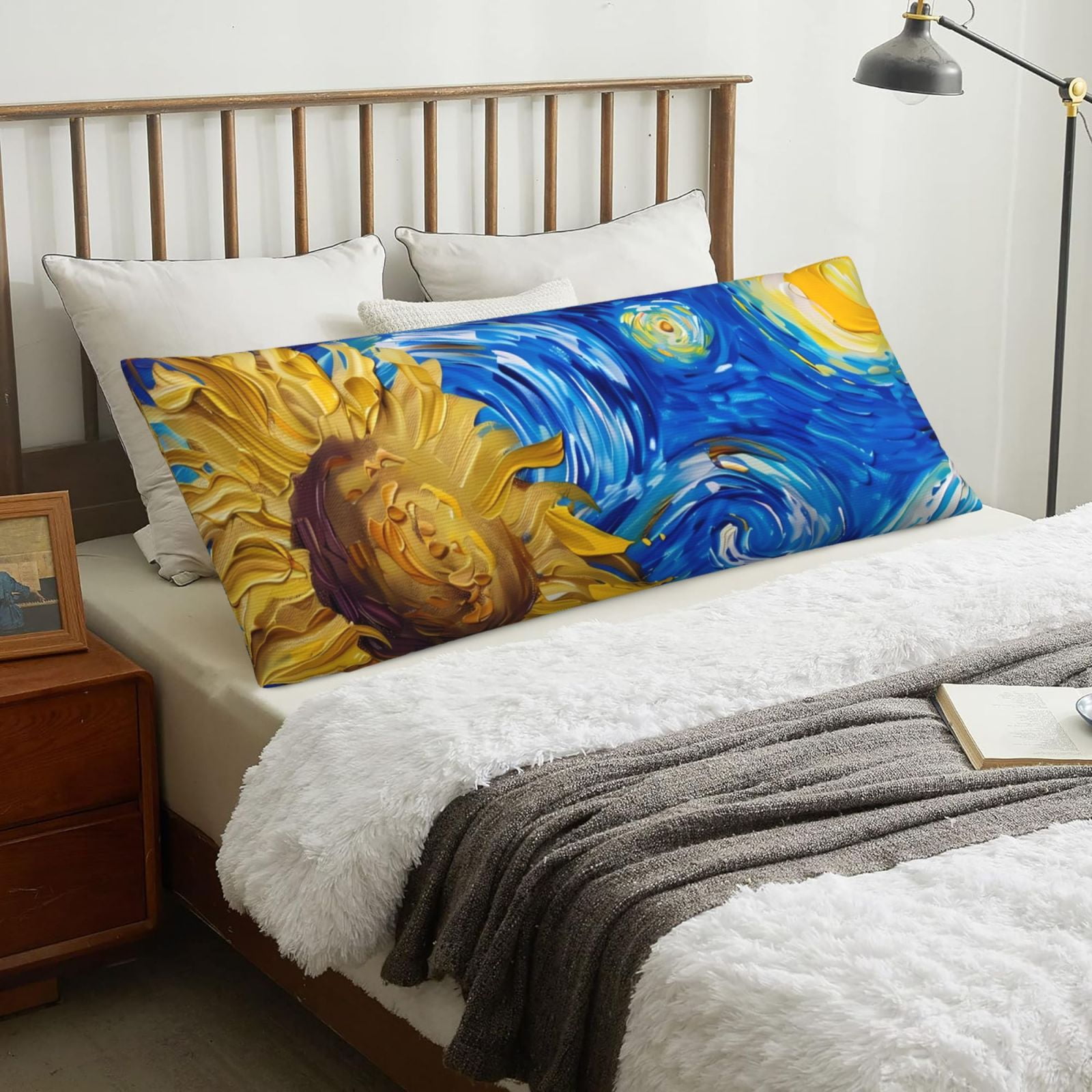 Whimsical Sunflowers Night Sky Body Pillow Cover with Zipper, Cooling body pillow pillowcase for ...