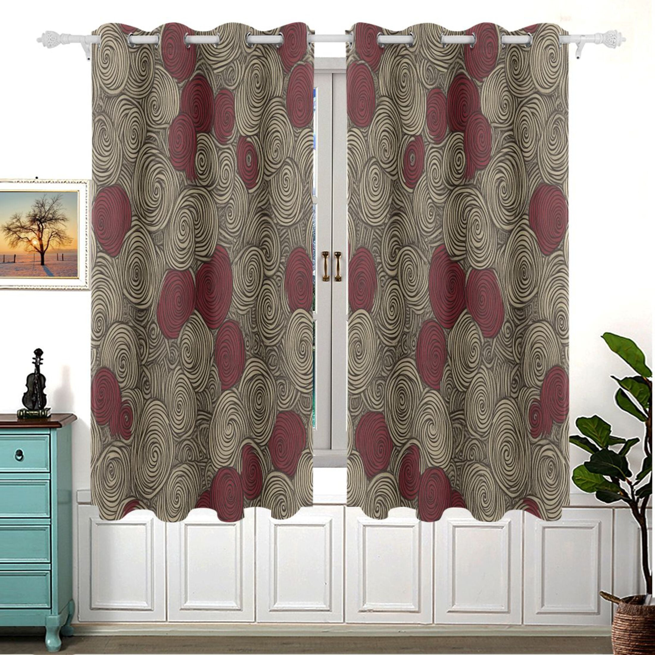 Whimsical Swirl Patterns 63x55in Window Curtain Panels 63x55in 2-Piece ...