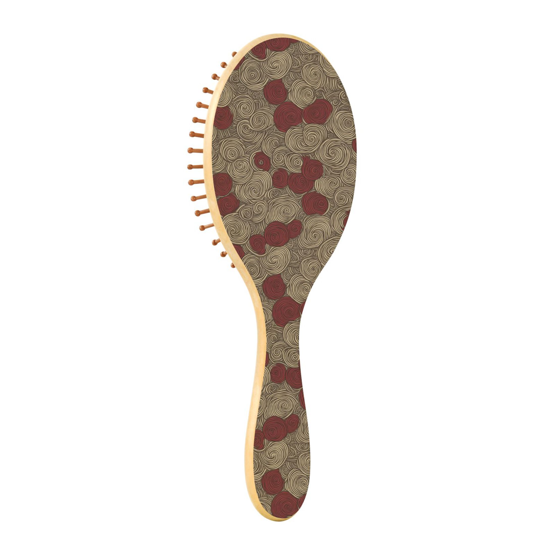 Whimsical Swirl Patterns Natural Wooden Hair Brush with Cushion for ...