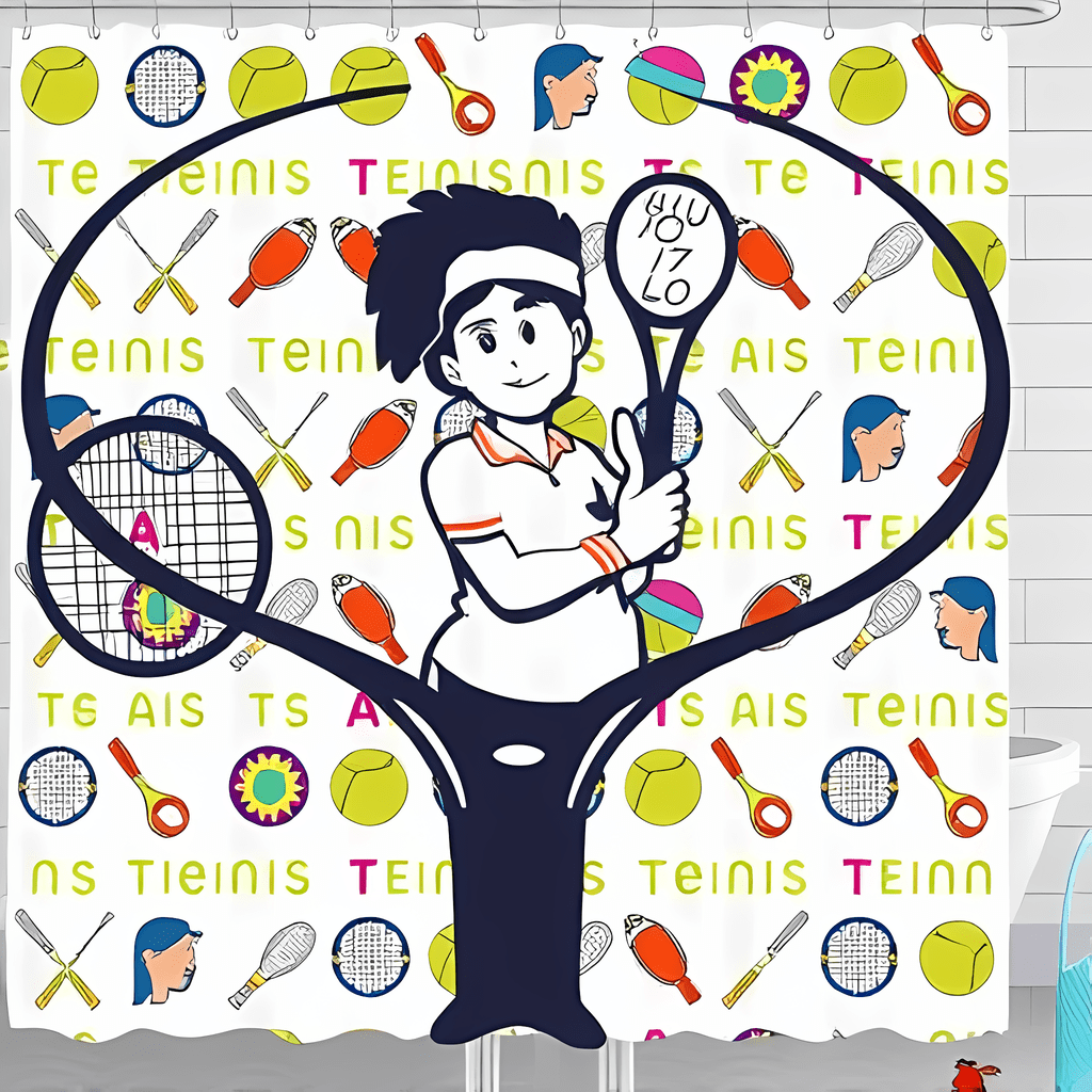 Whimsical Tennis Player Shower Curtain - Bold Black & White Design with ...