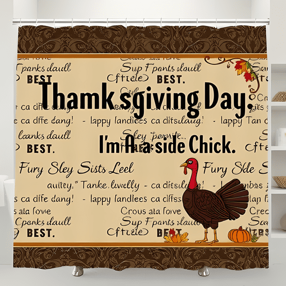 Whimsical Thanksgiving Day Shower Curtain with Cartoon Turkey & Playful ...