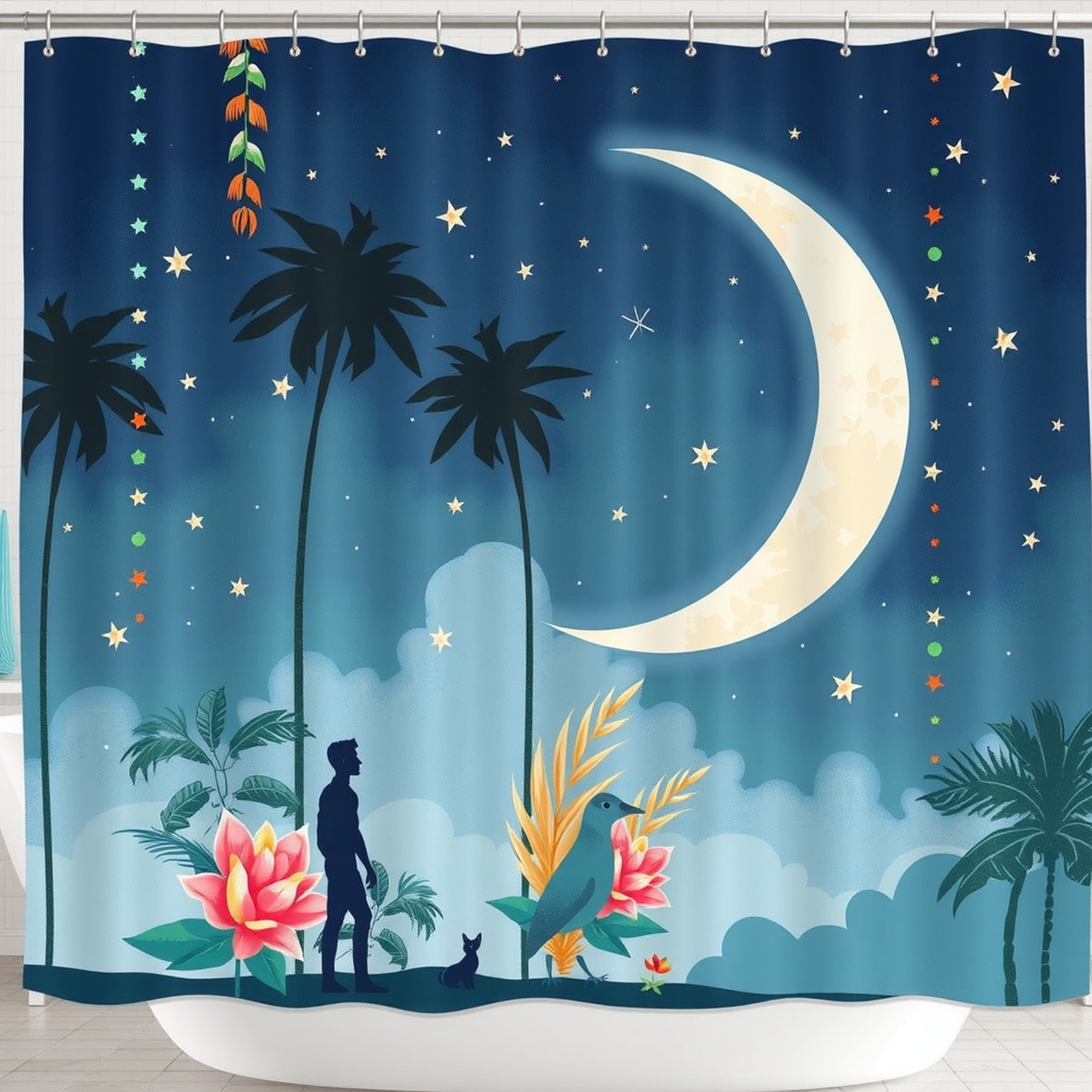 Whimsical Tropical Night Shower Curtain Stars - Walmart.com