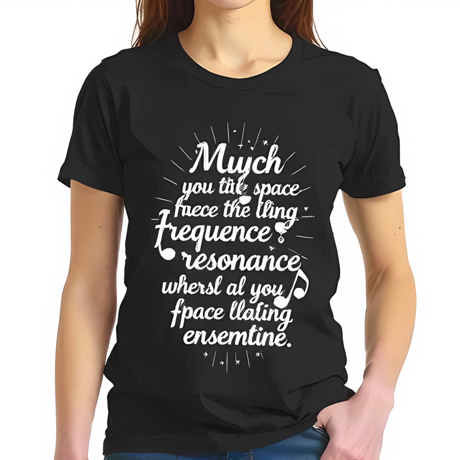 Whimsical Typography Cotton Short Sleeve T-Shirt with Musical Notes ...
