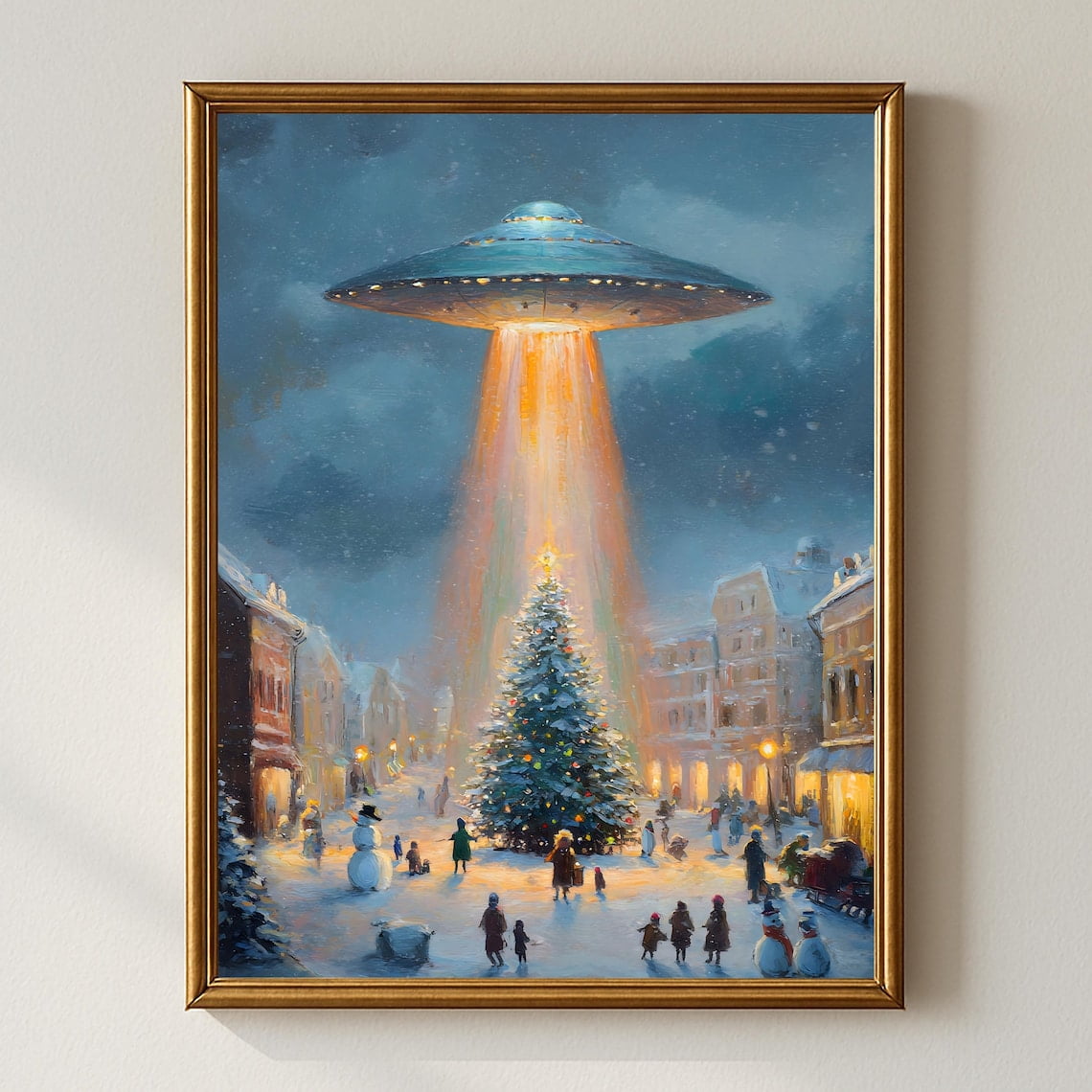 Whimsical Ufo Winter Wall Art, Festive With Alien Spaceship And Winter ...