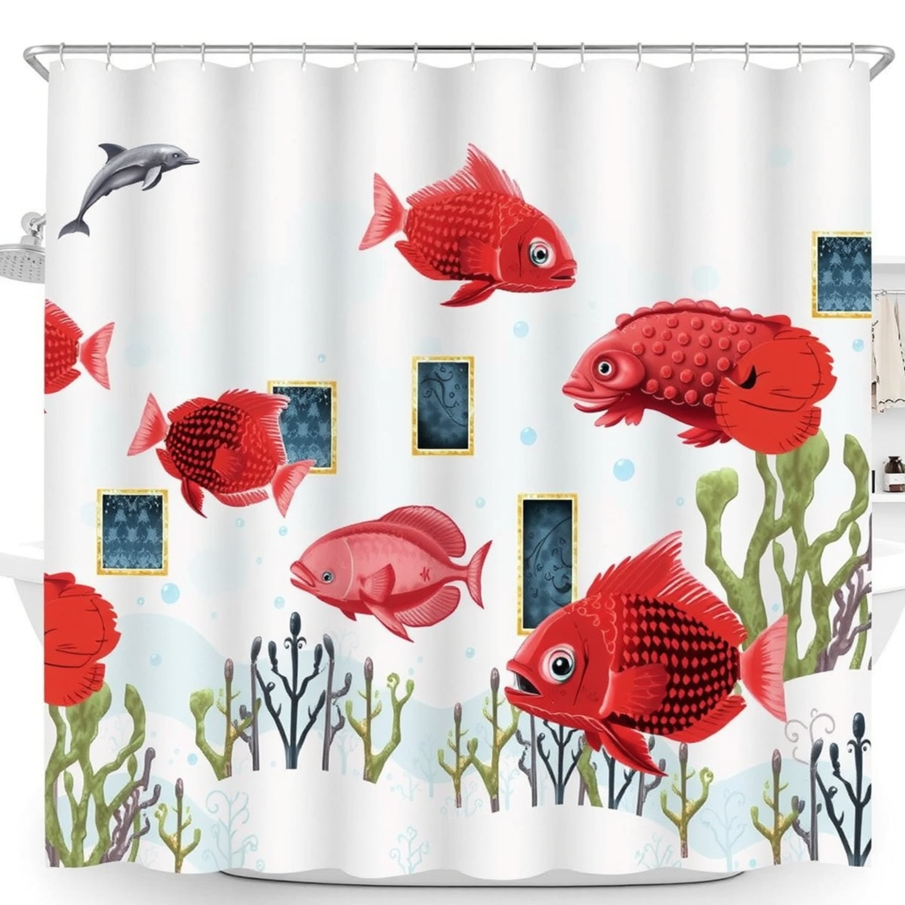 Whimsical Underwater Shower Curtain with Red Fish - Walmart.com