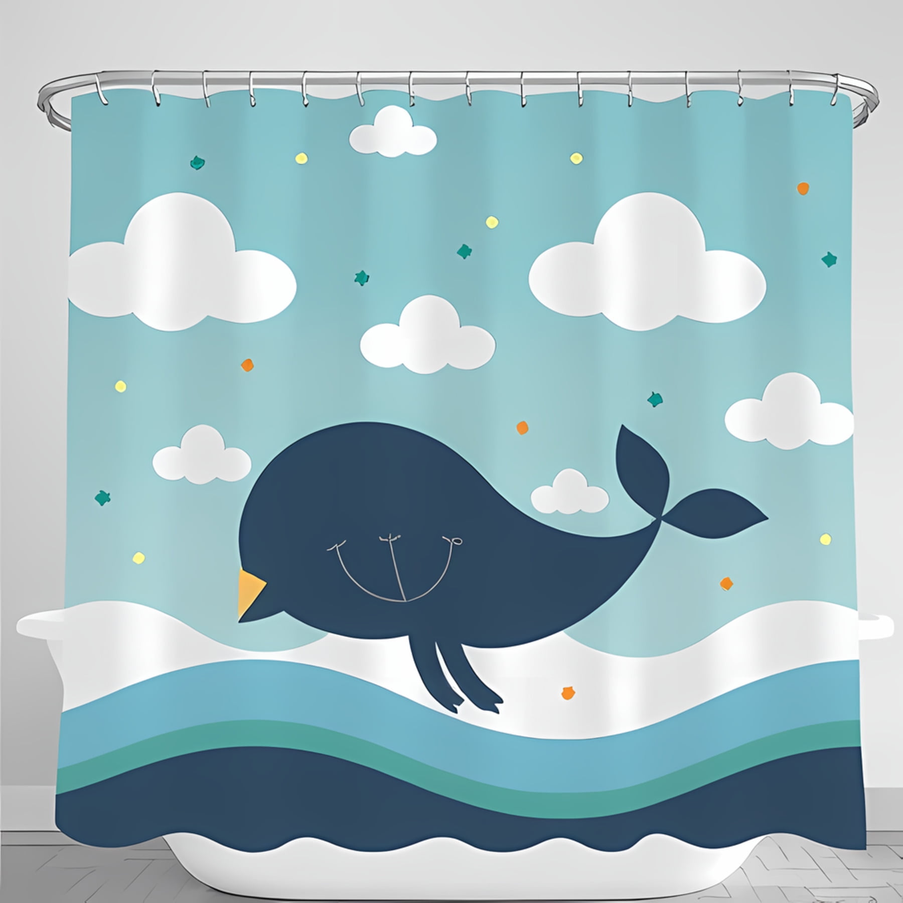 Whimsical Underwater Whale Shower Curtain - Playful Design with Smiling ...