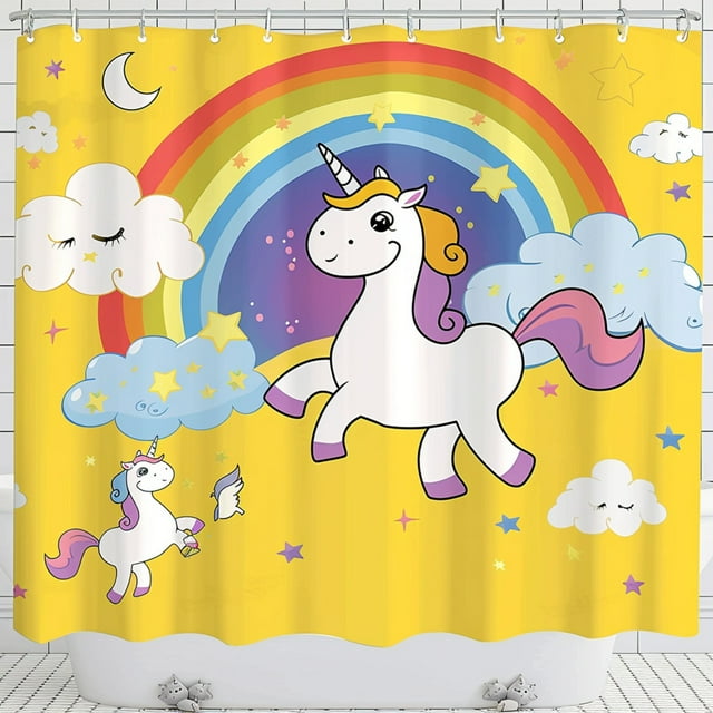 Whimsical Unicorn Dreams Rainbow Clouds And Stars Shower Curtain For