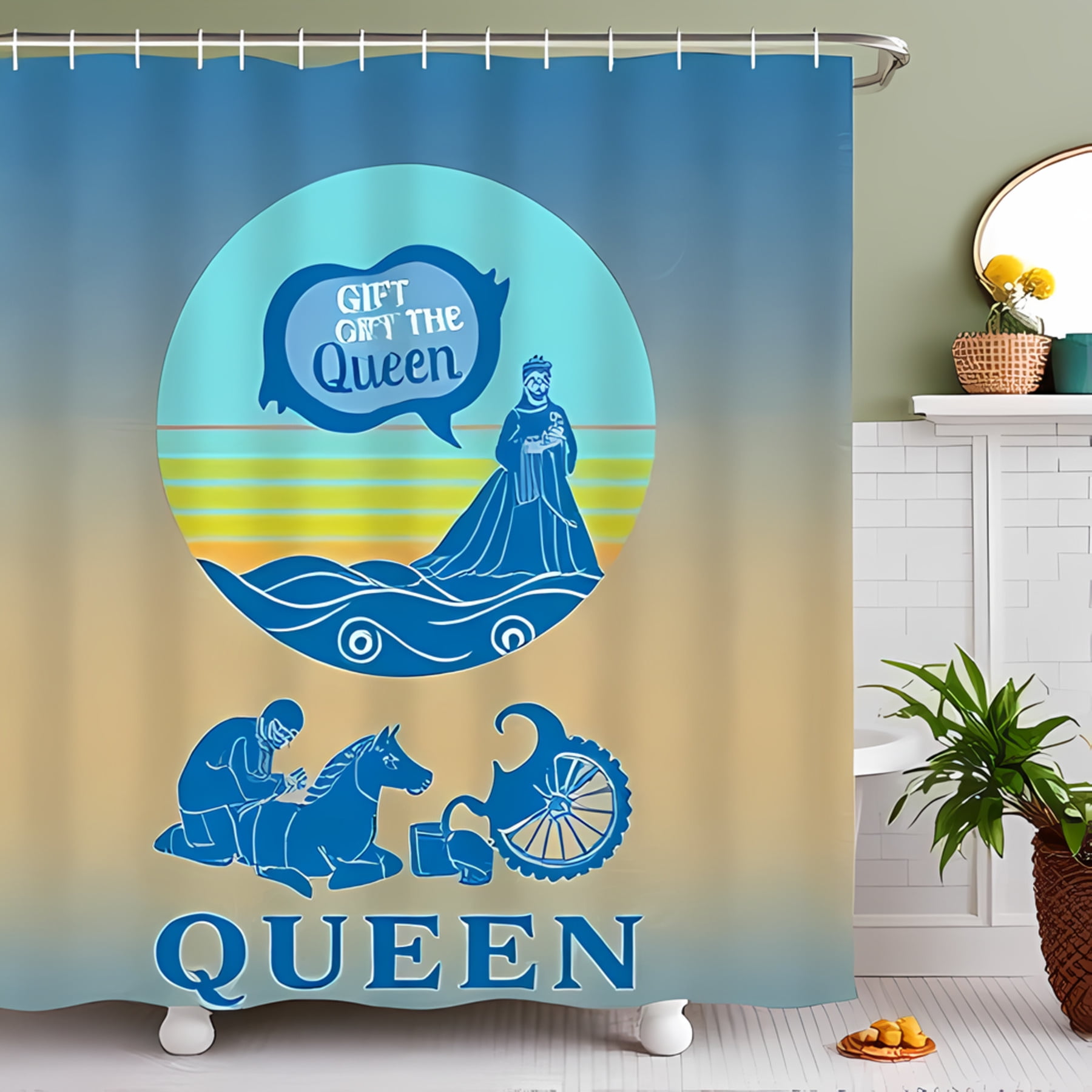 Whimsical Vintage Inspired Shower Curtain with Queen Motif and Earthy ...