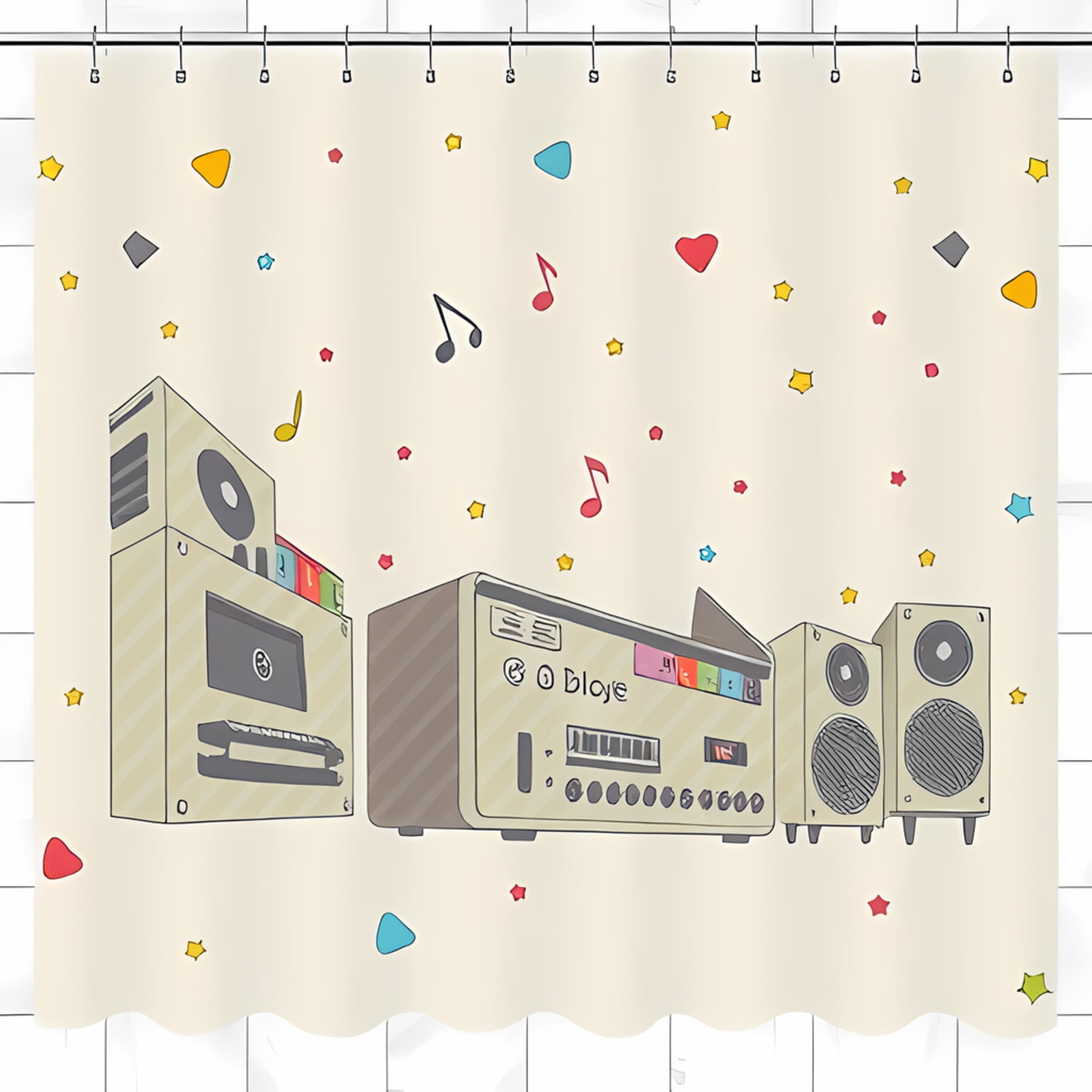 Whimsical Vintage Radio Shower Curtain - Colorful Retro Design with ...