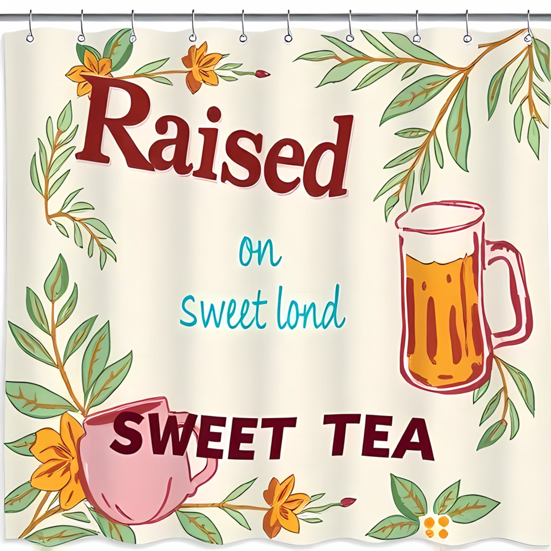 Whimsical Vintage Shower Curtain with 'Raised on Sweet Lond Sweet Tea ...