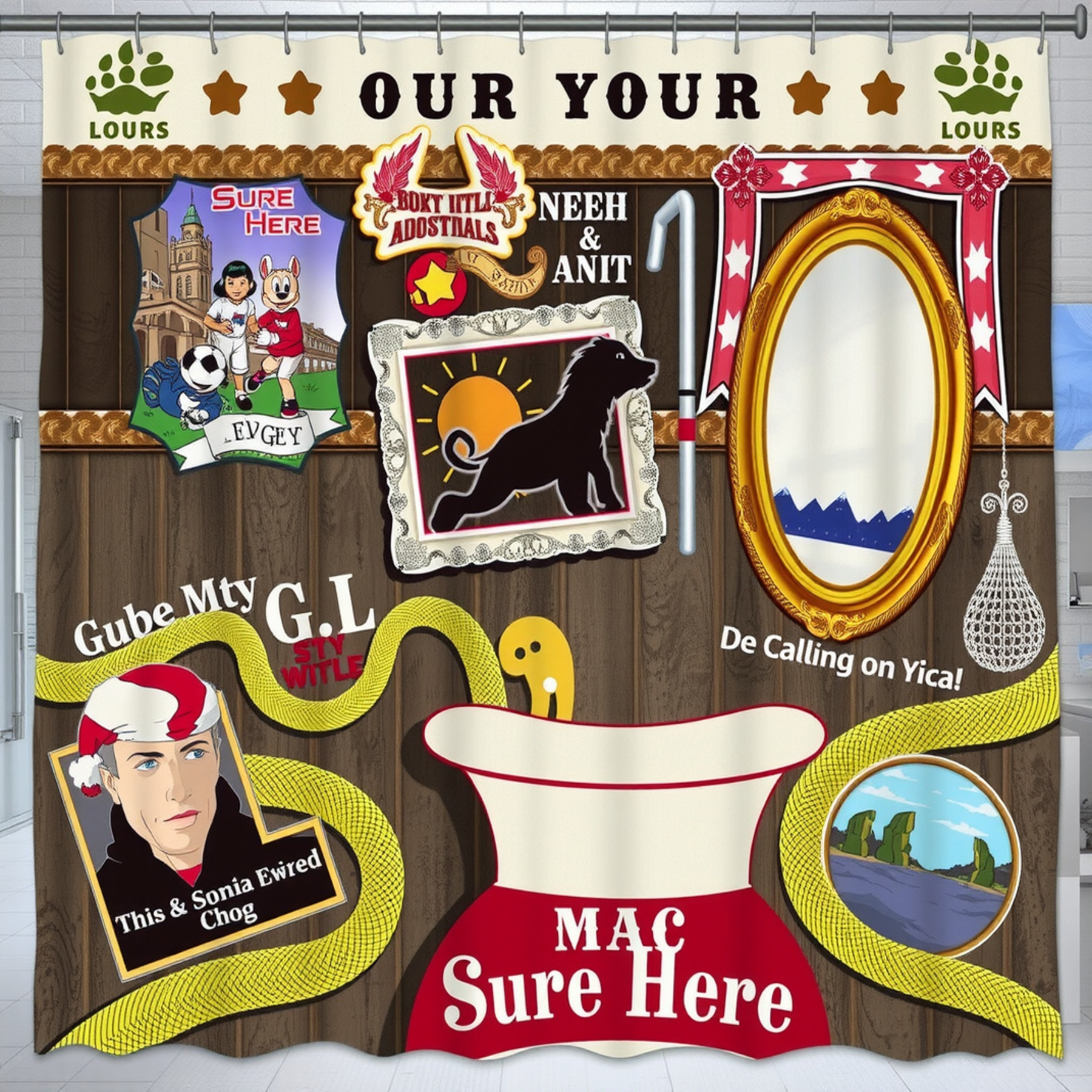Whimsical Vintage-Style Shower Curtain with Retro Diner Theme & Cartoon ...