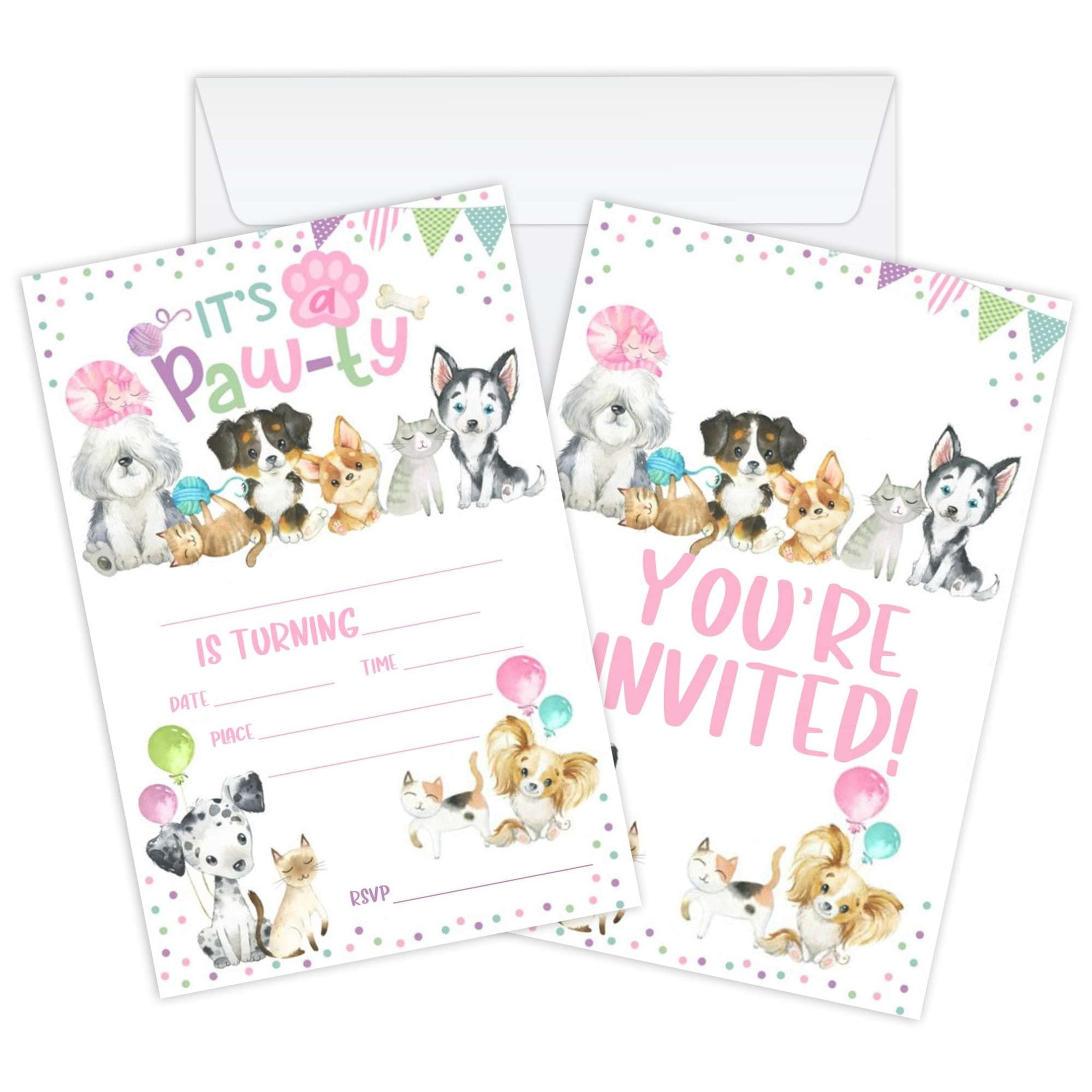 Whimsical Watercolor Pet Birthday Invitations with Envelopes for Dogs ...