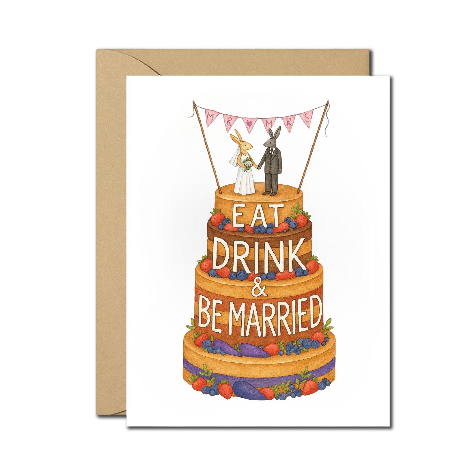 Whimsical Wedding Greeting Card - "Eat, Drink & Be Married" - Perfect ...