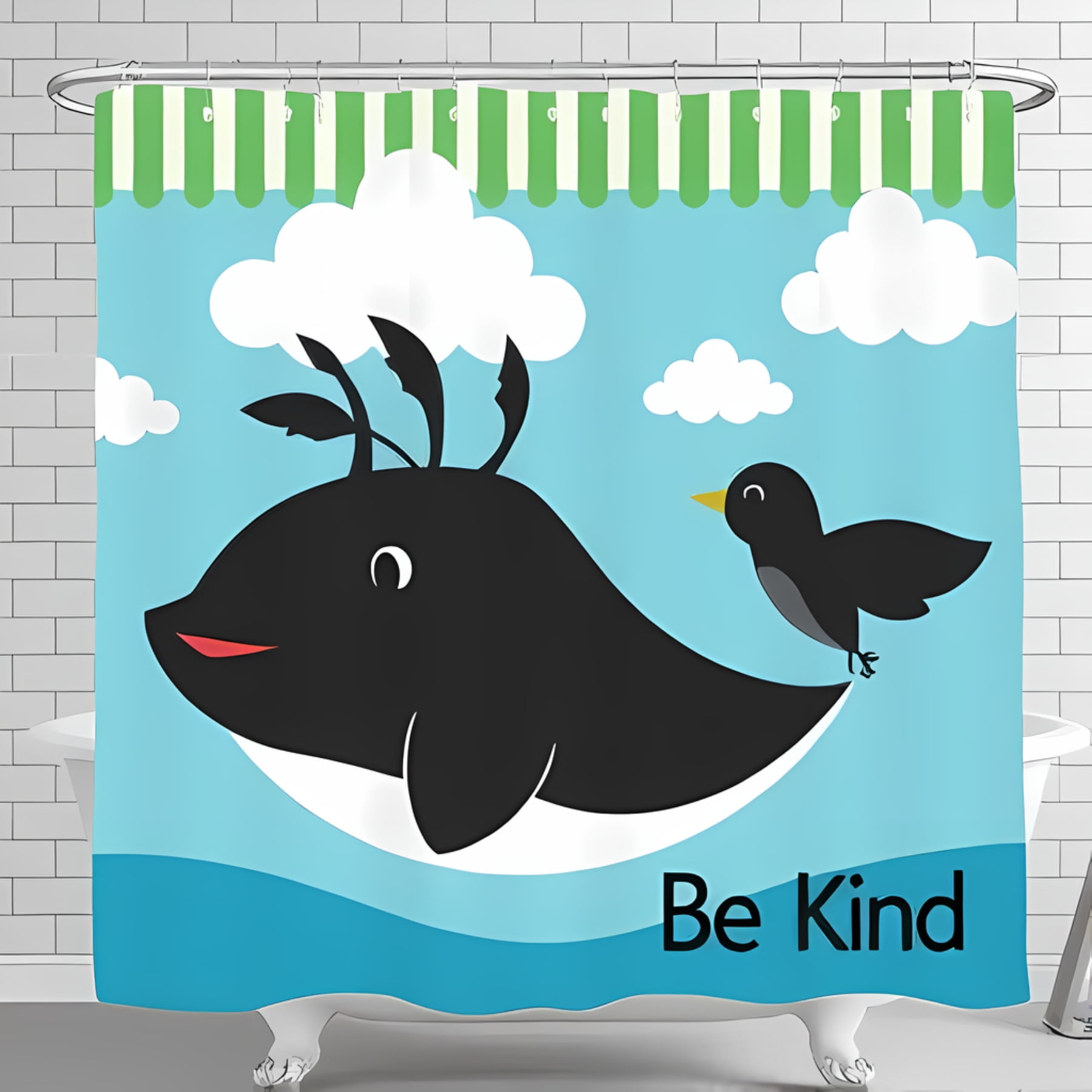 Whimsical Whale Shower Curtain with Friendly Design Appendages Bird ...