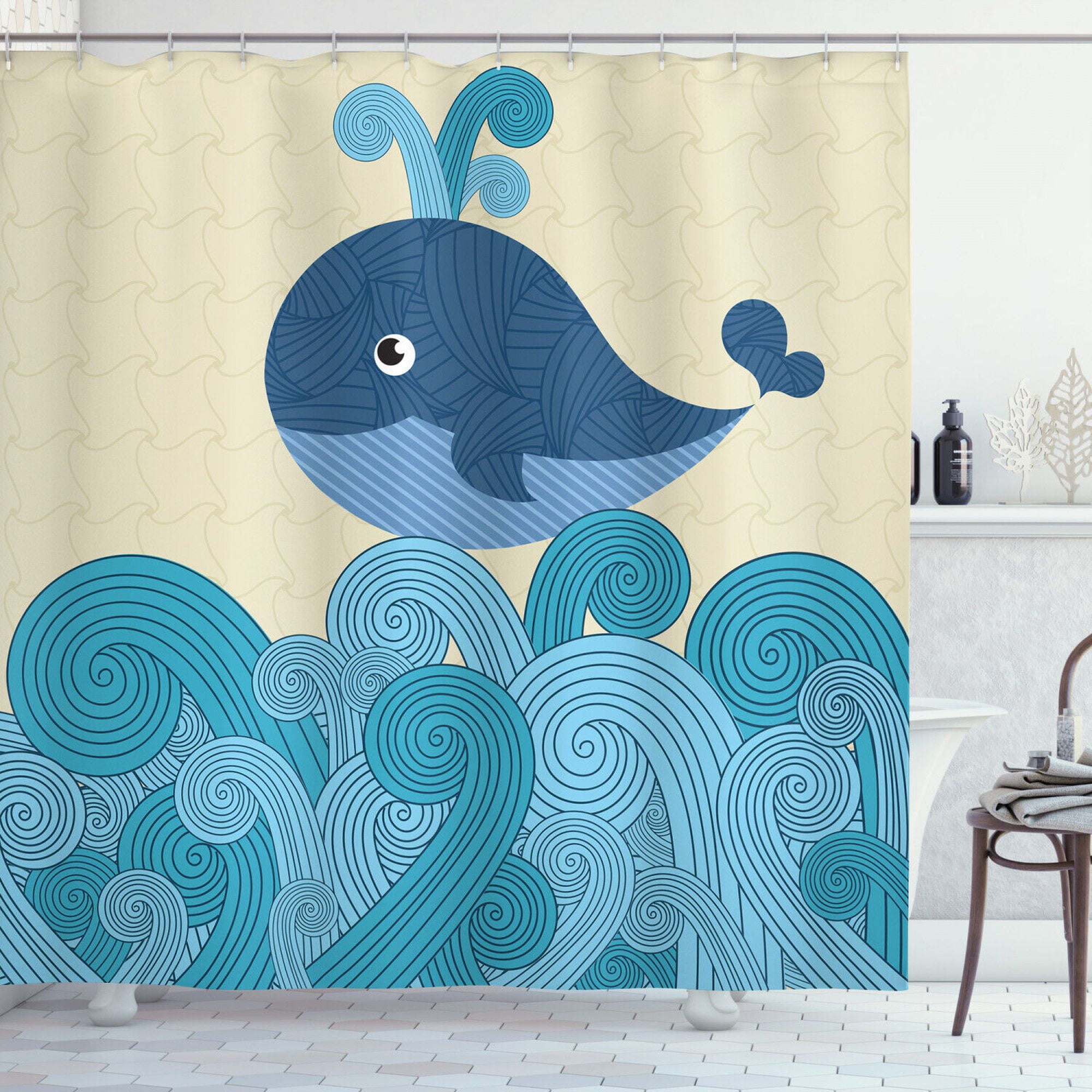 Whimsical Whale Shower Curtain with Fun Lines Design - for ' Bathroom ...