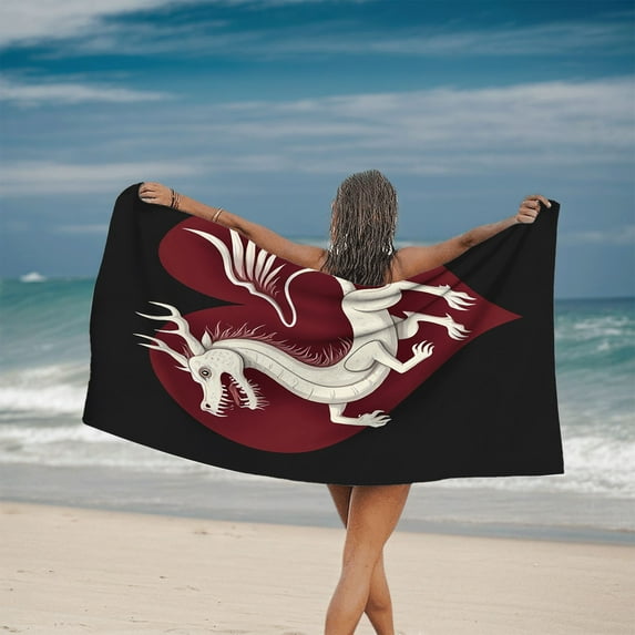 Whimsical White Dragon in Red Heart Design - Soft Beach Pool & Travel ...