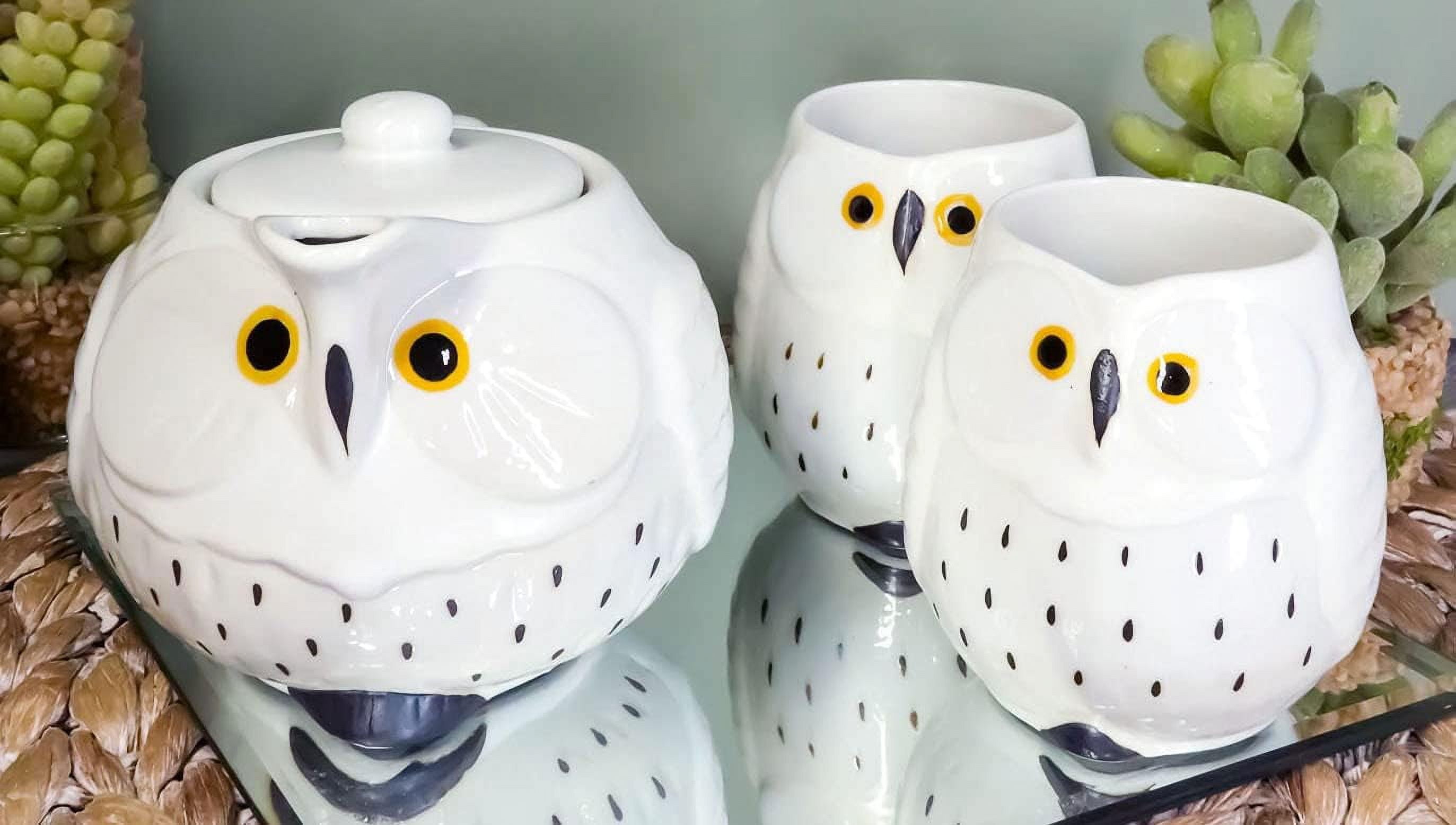 Whimsical White Snow Owl Ceramic 16oz Tea With 2 Cups Set With ...