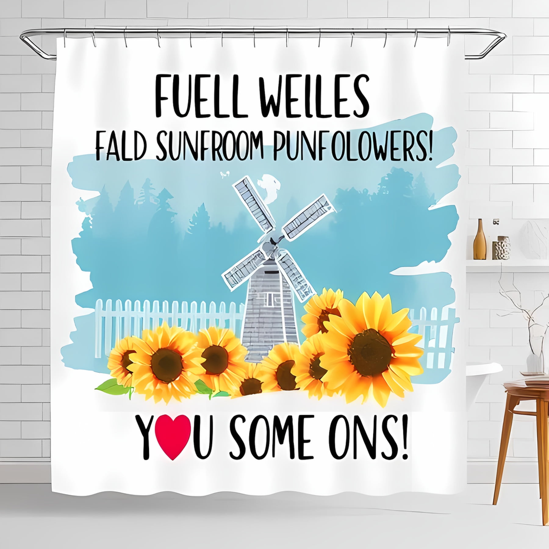 Whimsical Windmill Shower Curtain with Sunflowers & Playful Pun ...