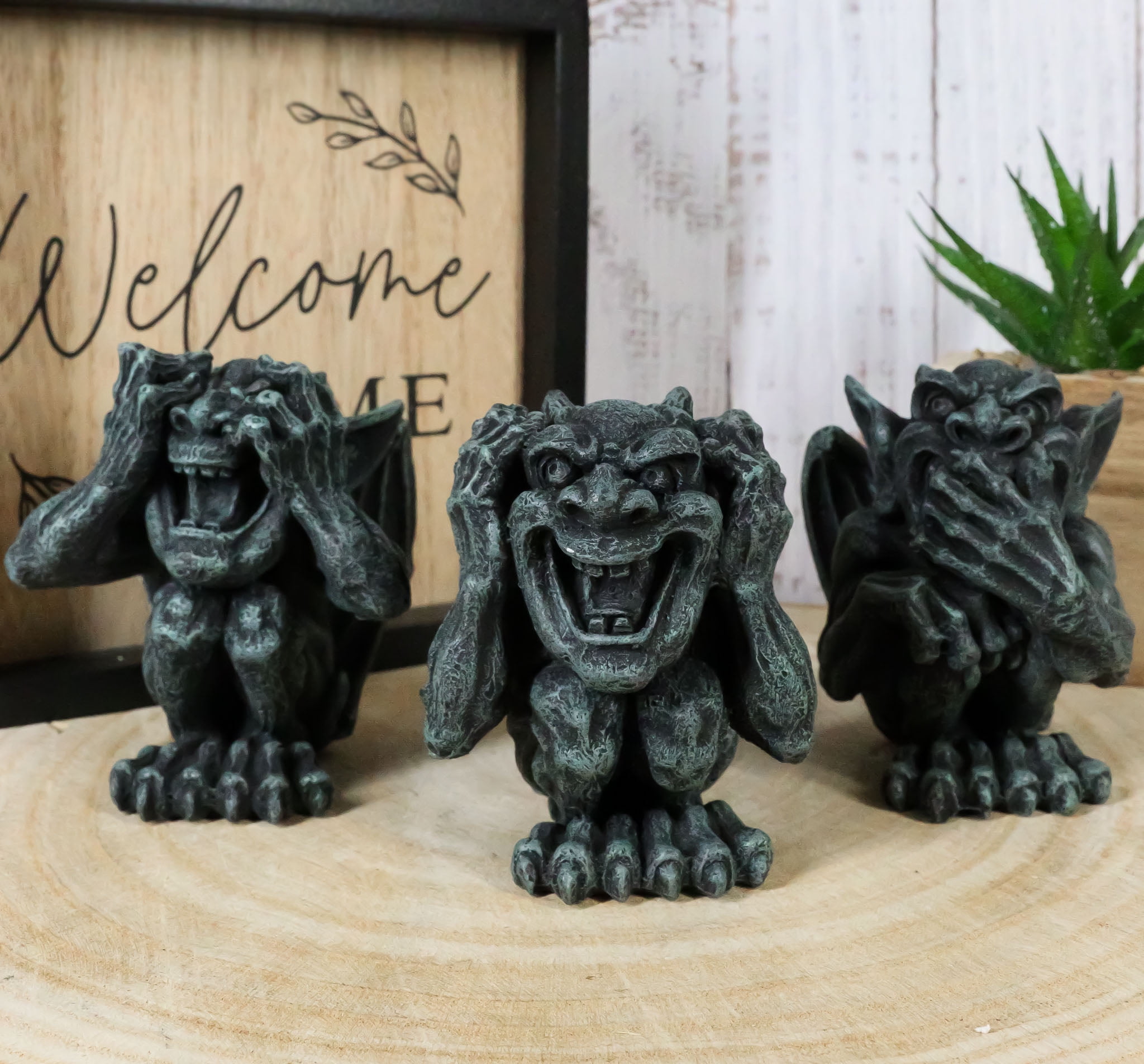 Whimsical Winged See Hear Speak No Evil Laughing Mini Gargoyle ...