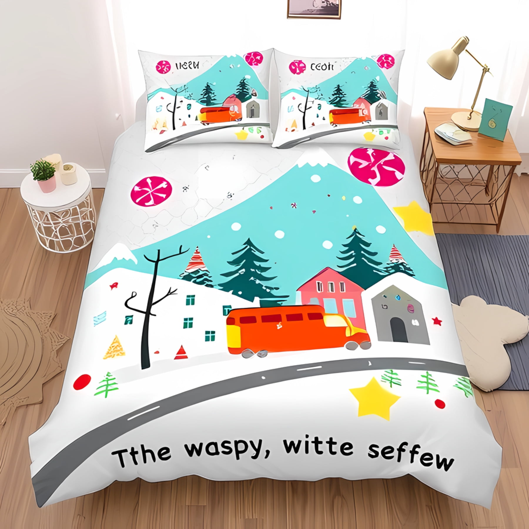 Whimsical Winter 3-Piece Duvet Cover Set - Charming Design with Quaint ...