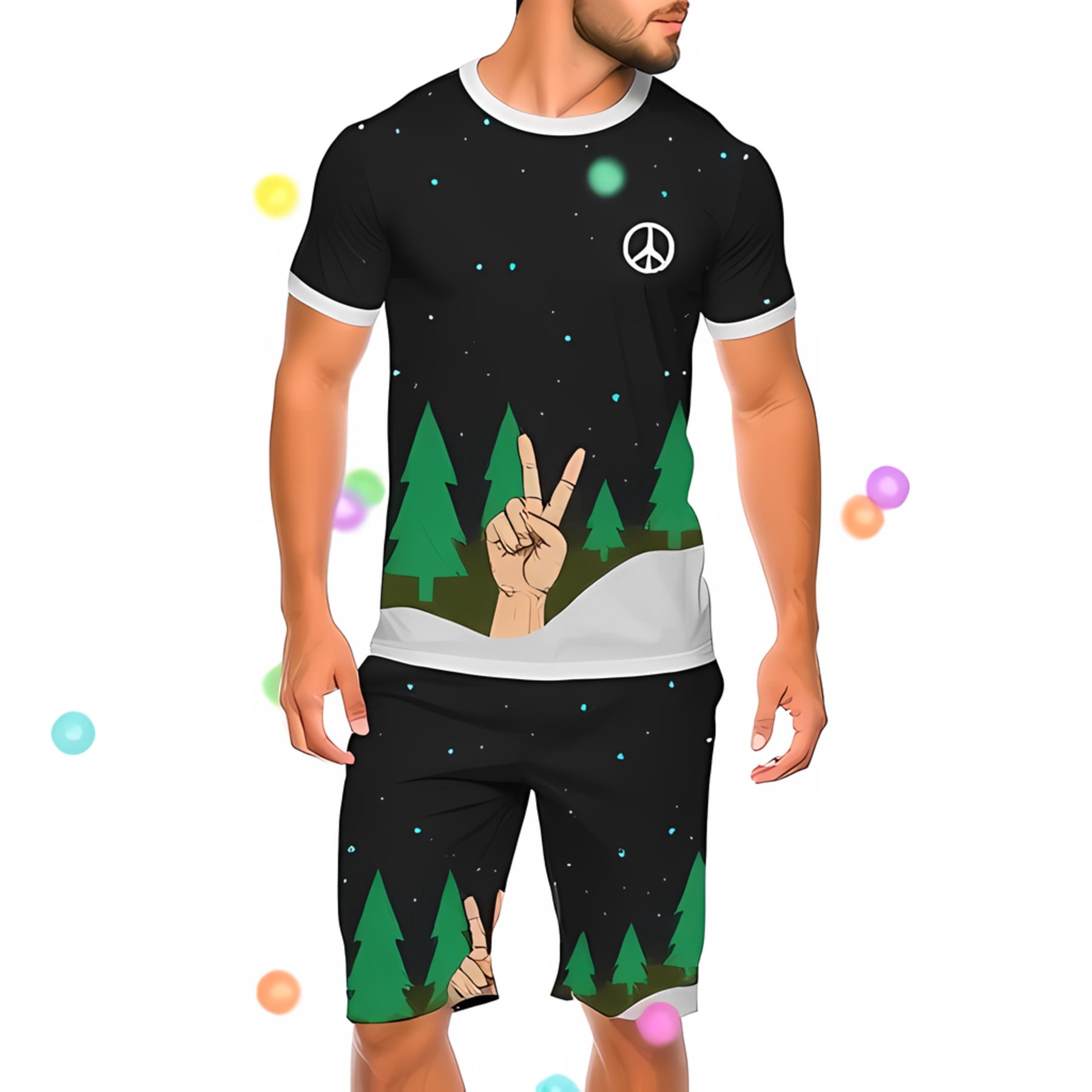 Whimsical Winter Pajama Set for Men - Dark Shorts & Short - Sleeve ...