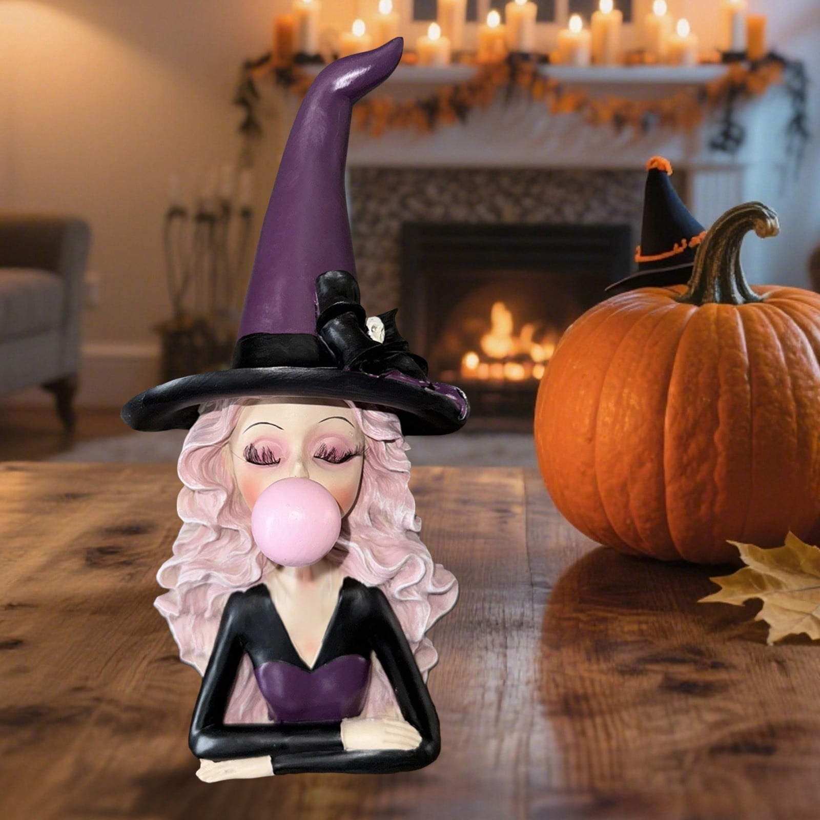 Whimsical Witch Blowing Bubble Gum With skull and Bow,Witch Blowing ...