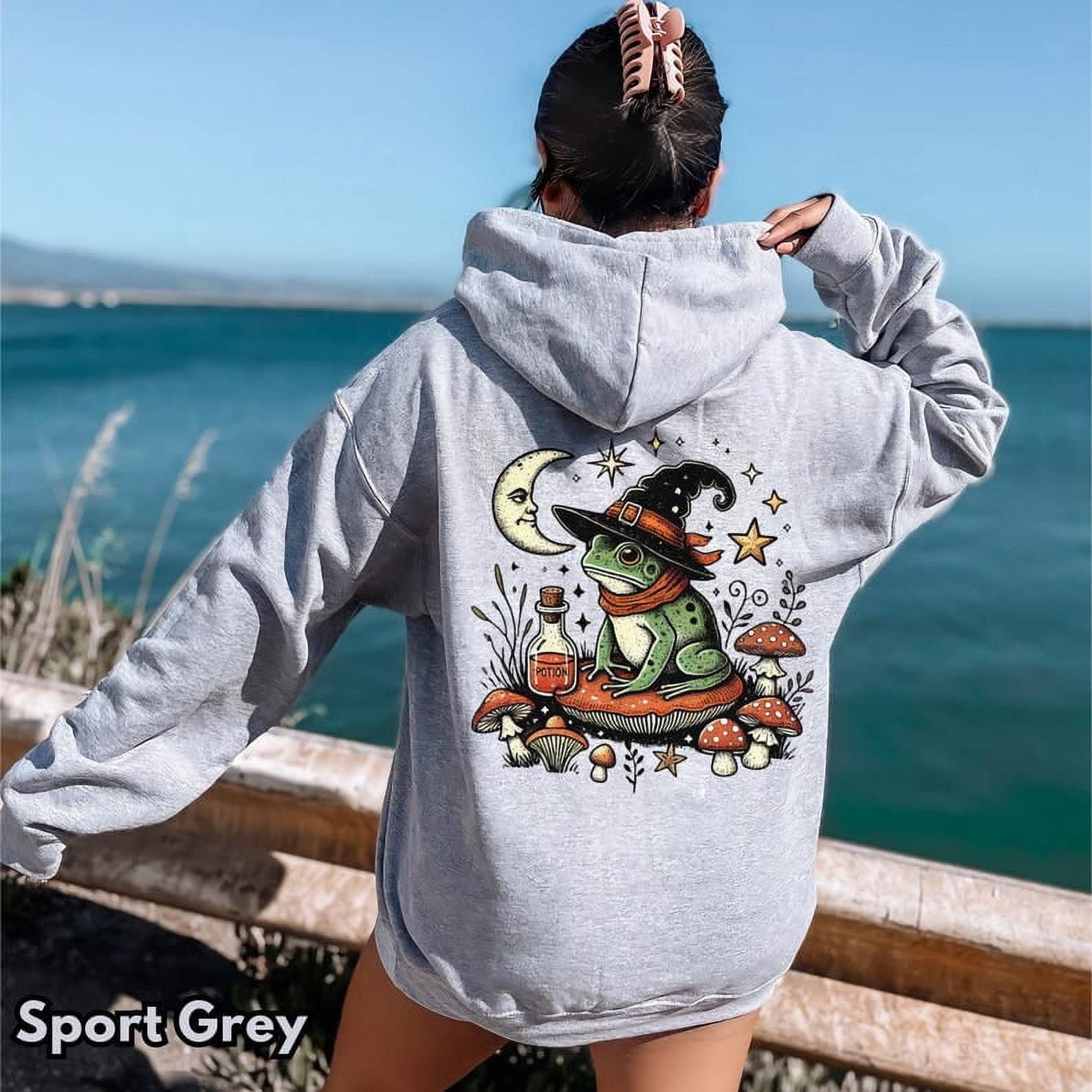 Whimsical Wizard Frog Hoodie | Goblincore Toad & Mushrooms Pull | Witchy Fairycore | Cottagecore ...