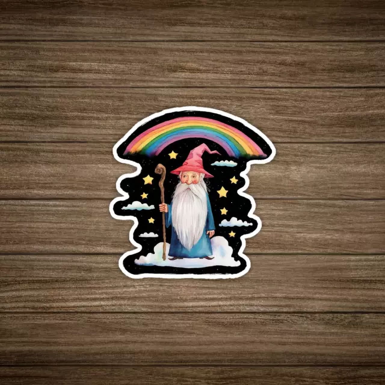 Whimsical Wizard Rainbow Sticker - Colorful Fantasy Art Decalphone Decal Water Bottle Stickers ...