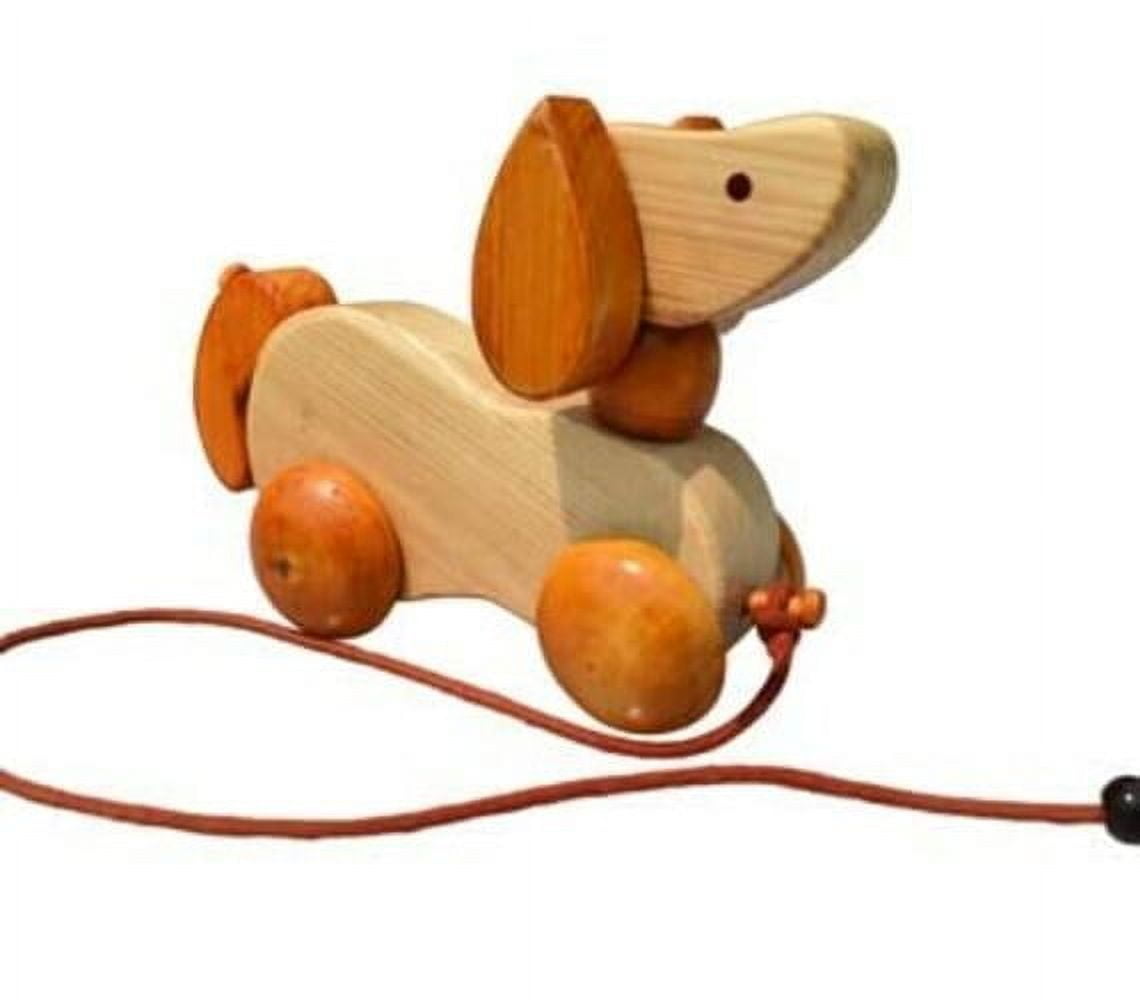 Whimsical Wooden Playful Puppy Pull Toy - Solid Wood Baby Pull Toy with ...