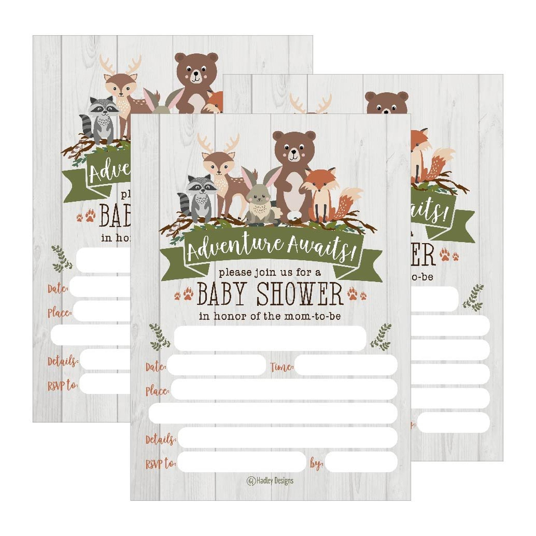 Whimsical Woodland Adventure Baby Shower Invitations - Fill In The ...