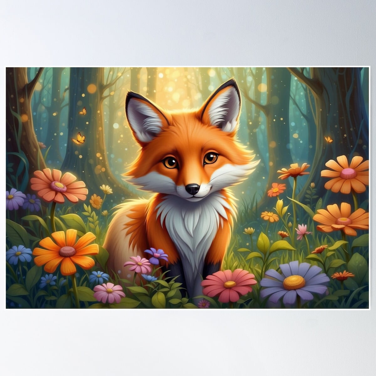 Whimsical Woodland Fox Poster Wall Art, Modern Wall Decor For Living ...