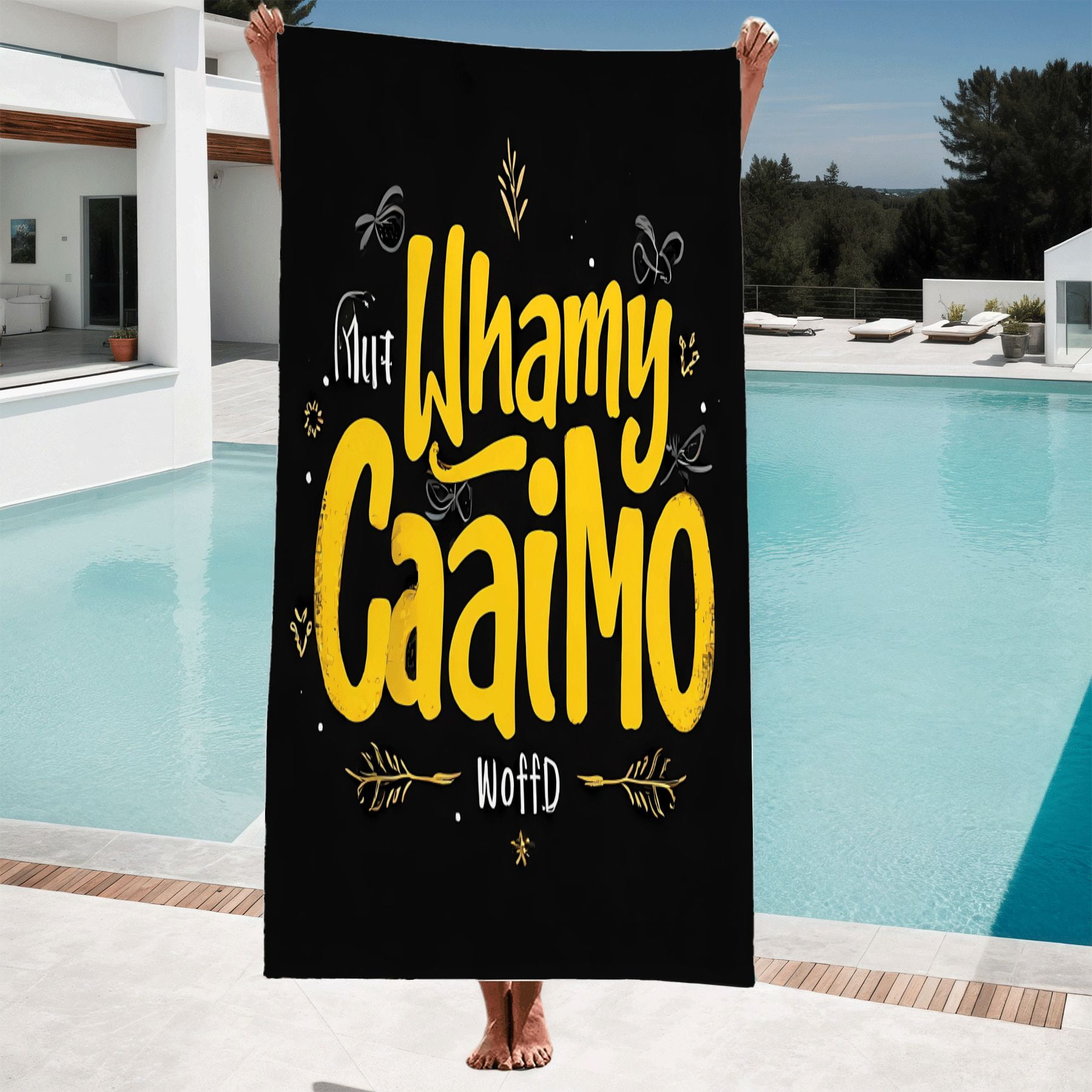 Whimsical Yellow ' Uhmy Gaaimo ' Cursive Design Beach Towel - Perfect ...