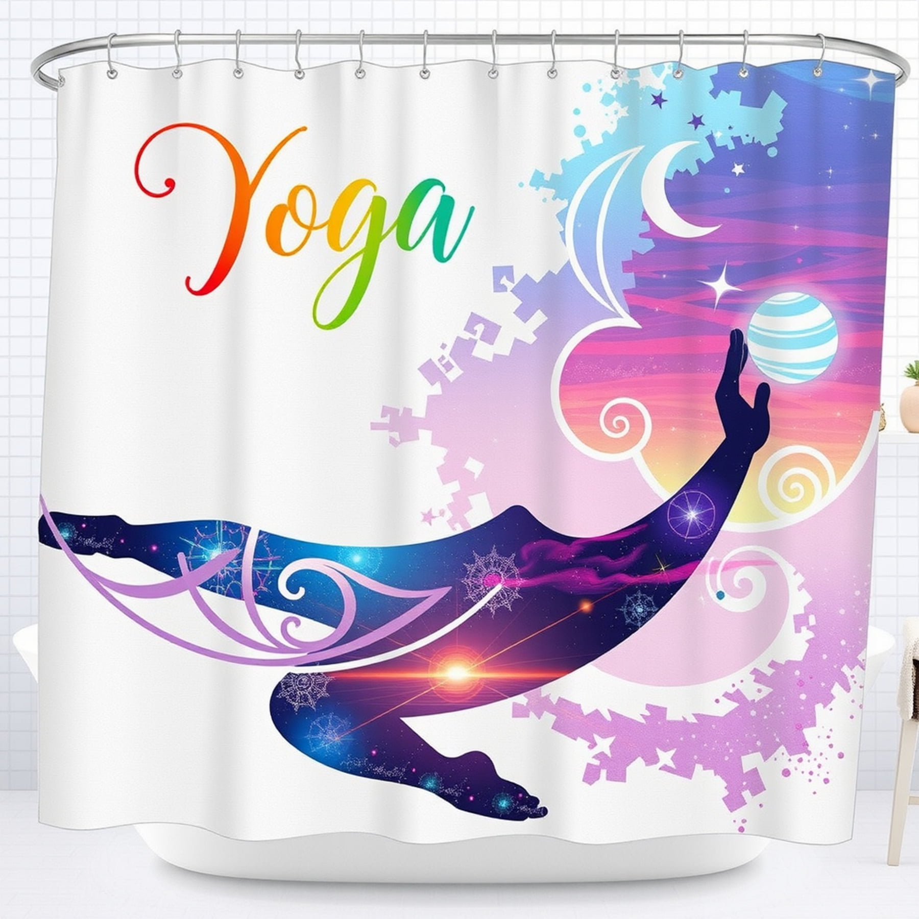 Whimsical Yoga Pose Shower Curtain in Purple, Blue & Pink - Walmart.com