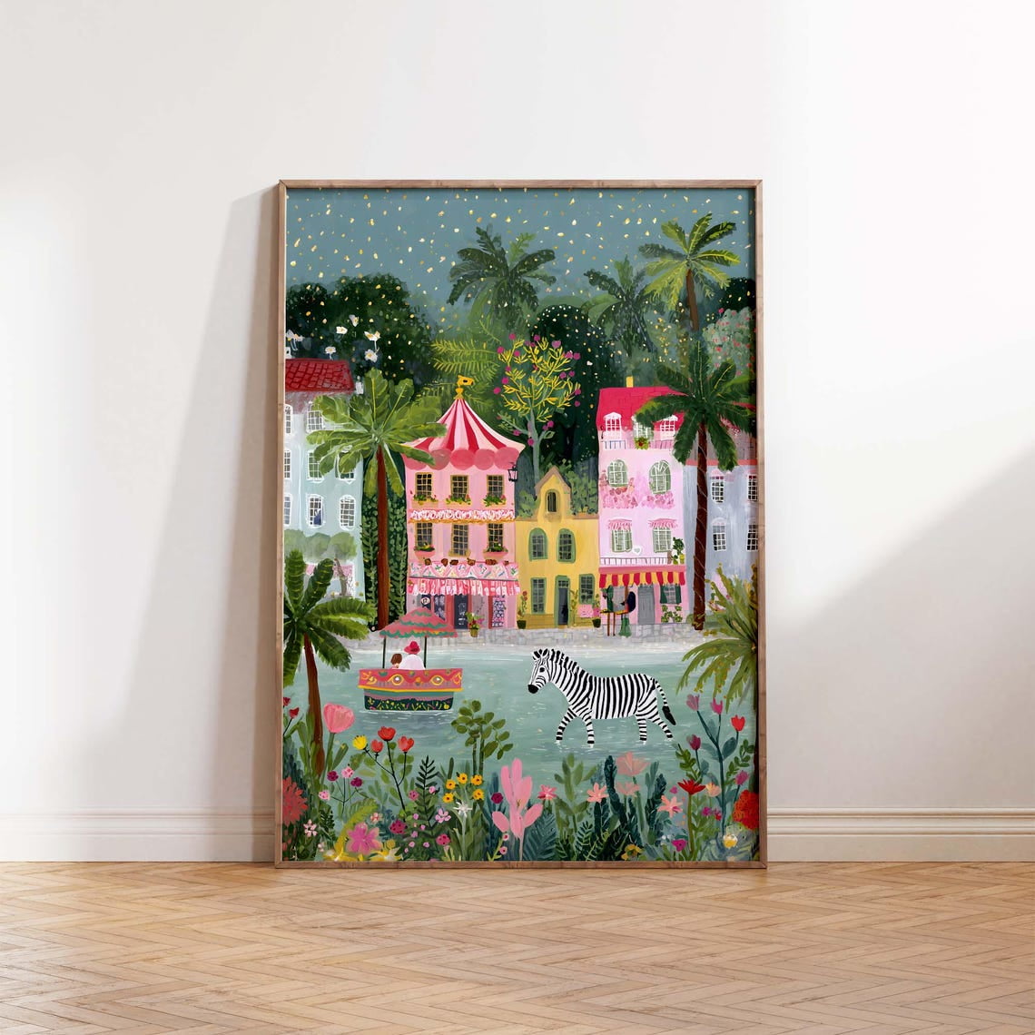 Whimsical Zebra Wall Art, Colorful Village Print And Circus Tent ...