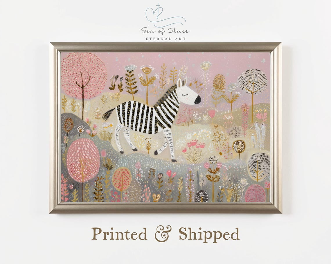 Whimsical Zebra Wall Art Poster Print Poster – Pastel Animal Nursery ...