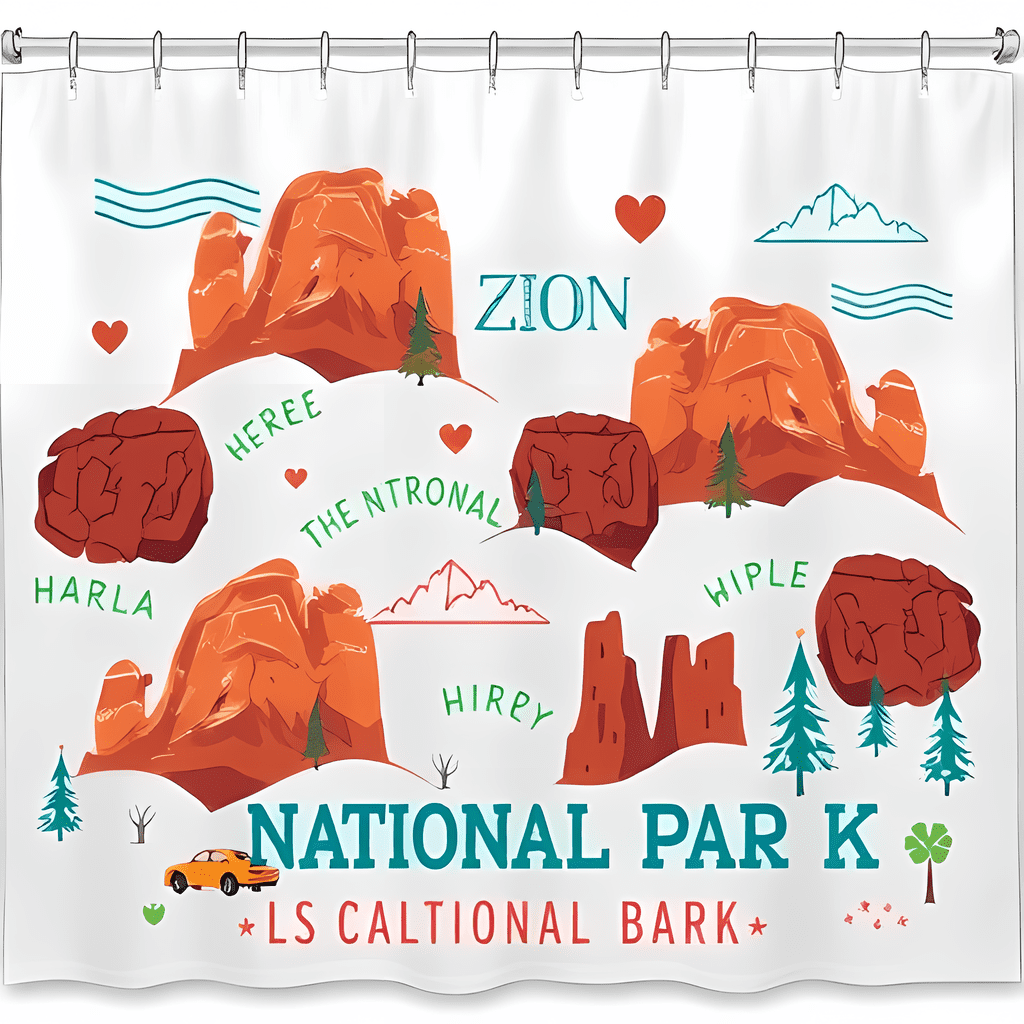 Whimsical Zion National Park Shower Curtain - Hand-Drawn Map with ...
