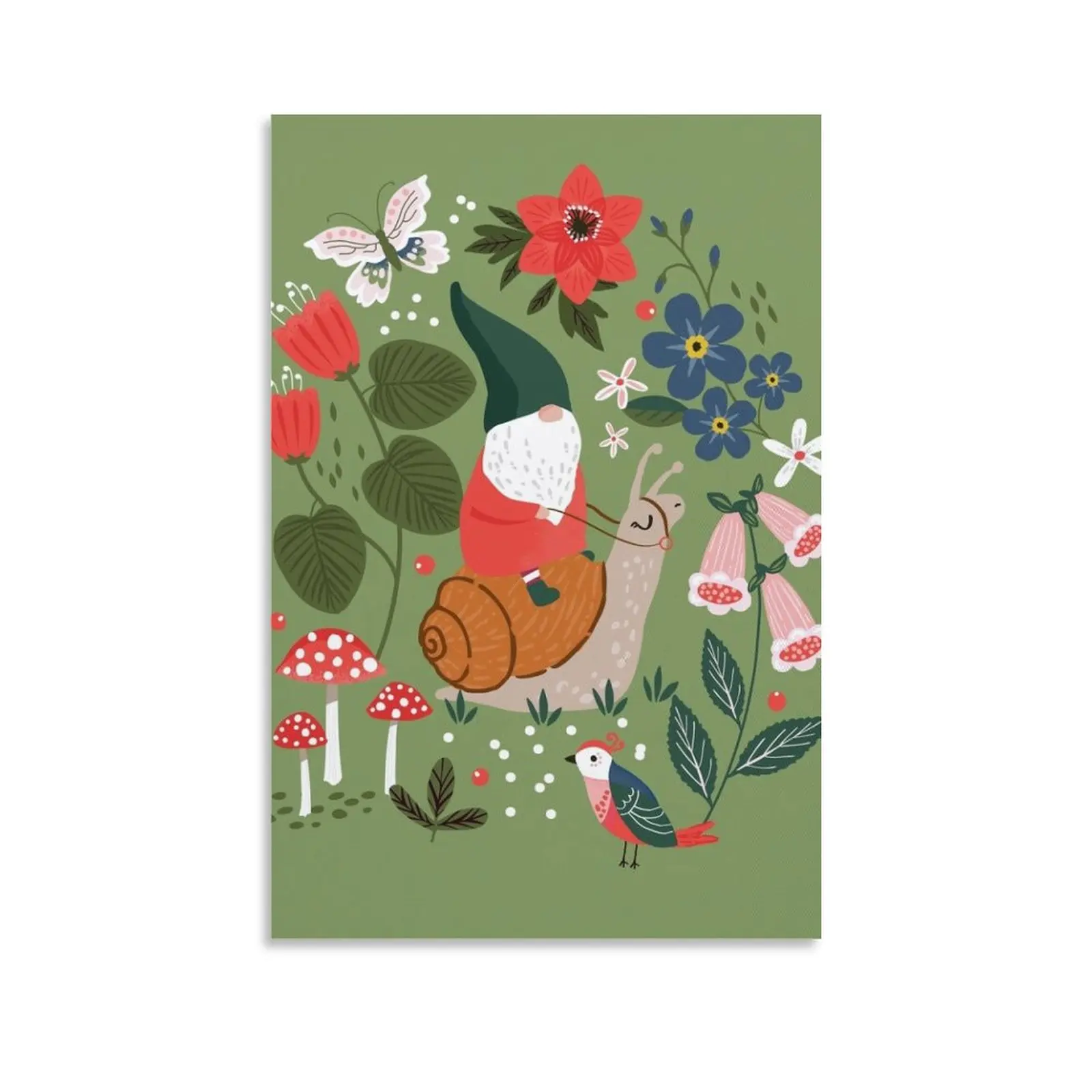 Whimsical garden gnome riding snail Canvas Painting room decorations ...