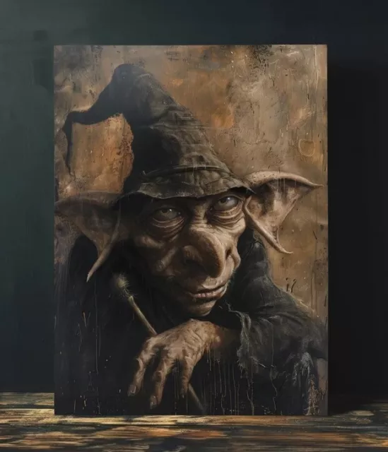 Whimsy House Elf Painting, Printable Wall Art Digital Download, Dark ...