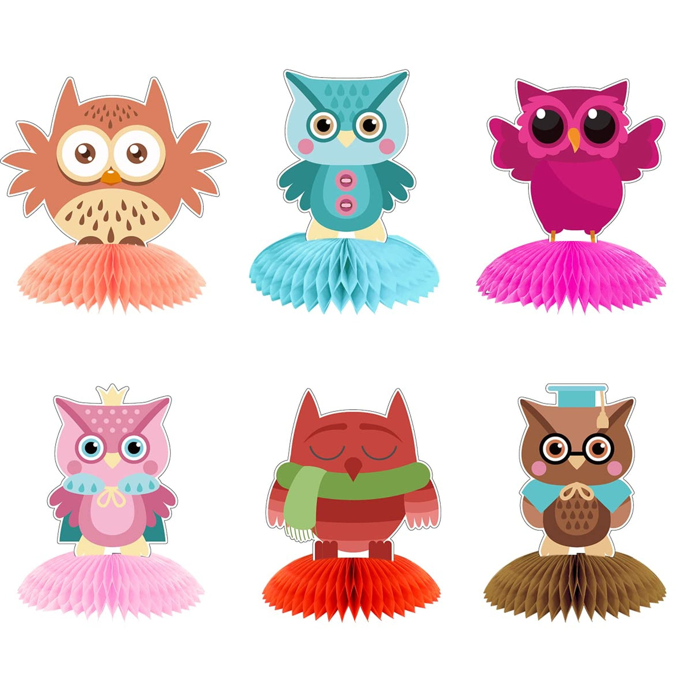 Whimsy Owl Party Pack: 6-Piece Owl Decor Set with 3D Honeycomb Table ...