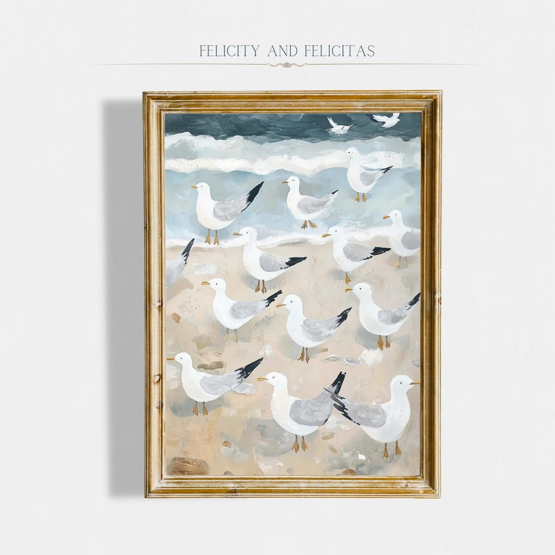 Whimsy Seagull Wall Art, Cute Coastal Painting, Neutral Summer ...