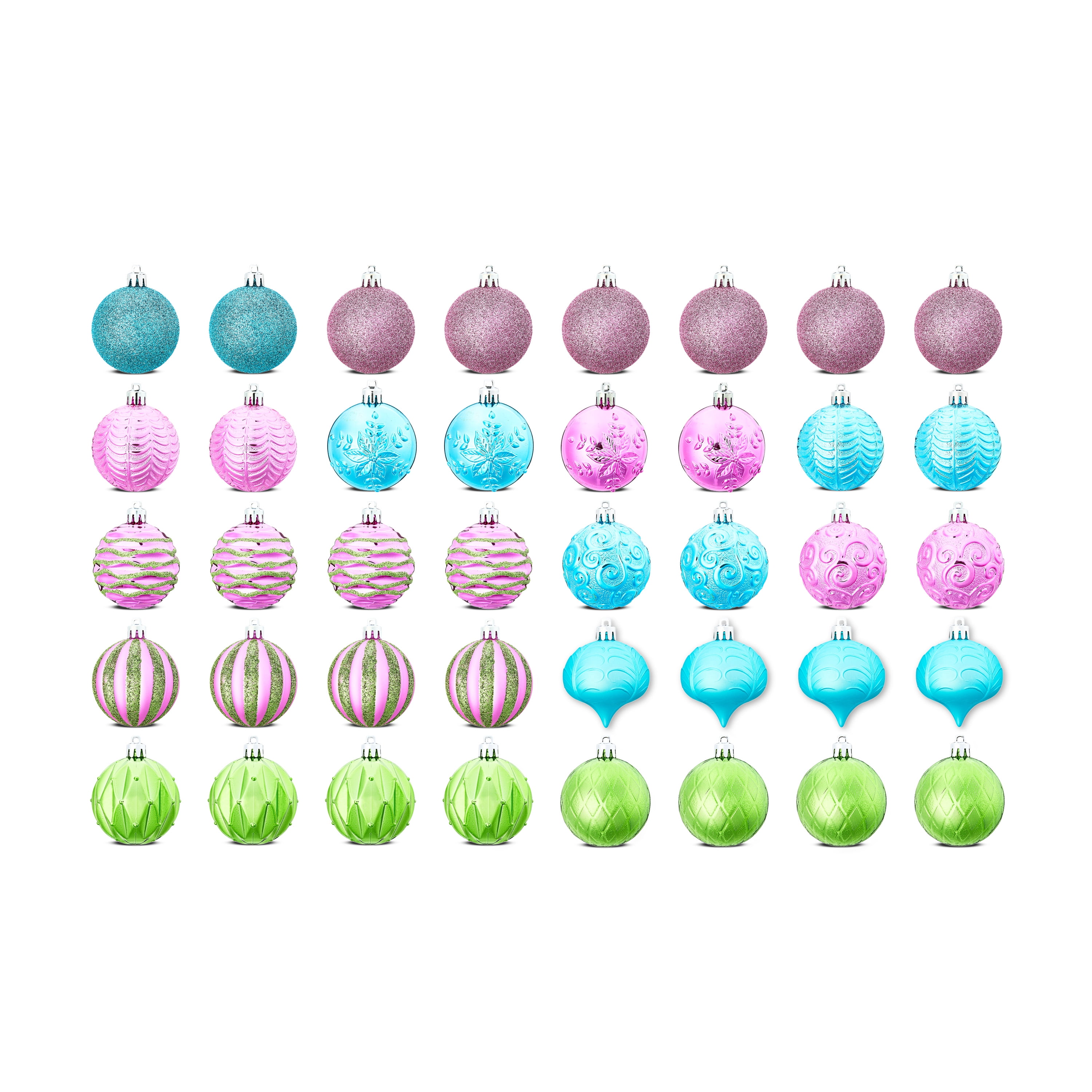 Holiday Time 40-Count 60mm Shatterproof Christmas Ornaments, Whimsy ...